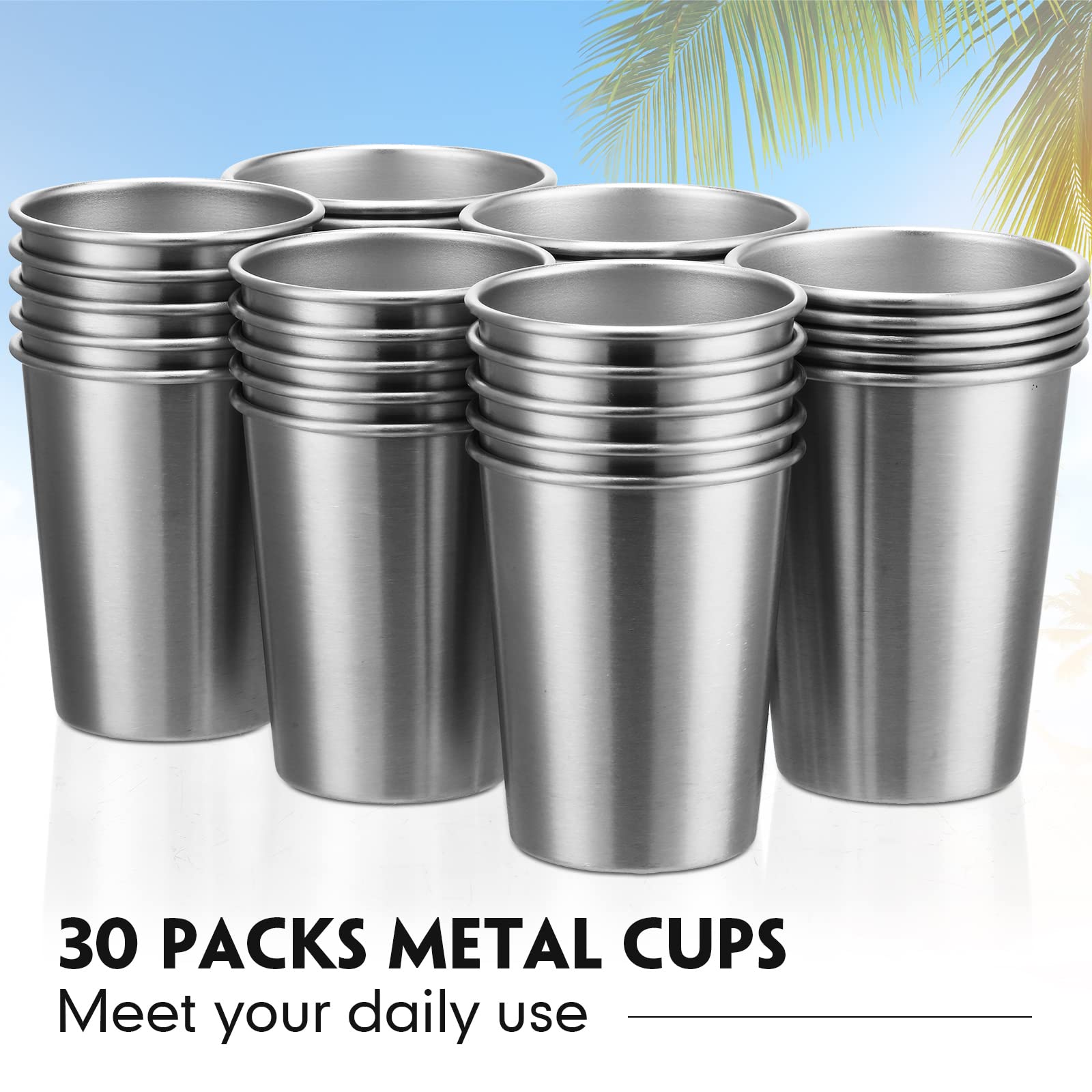 30 Pack Stainless Steel Cups Metal Pint Cups Unbreakable Drinking ...