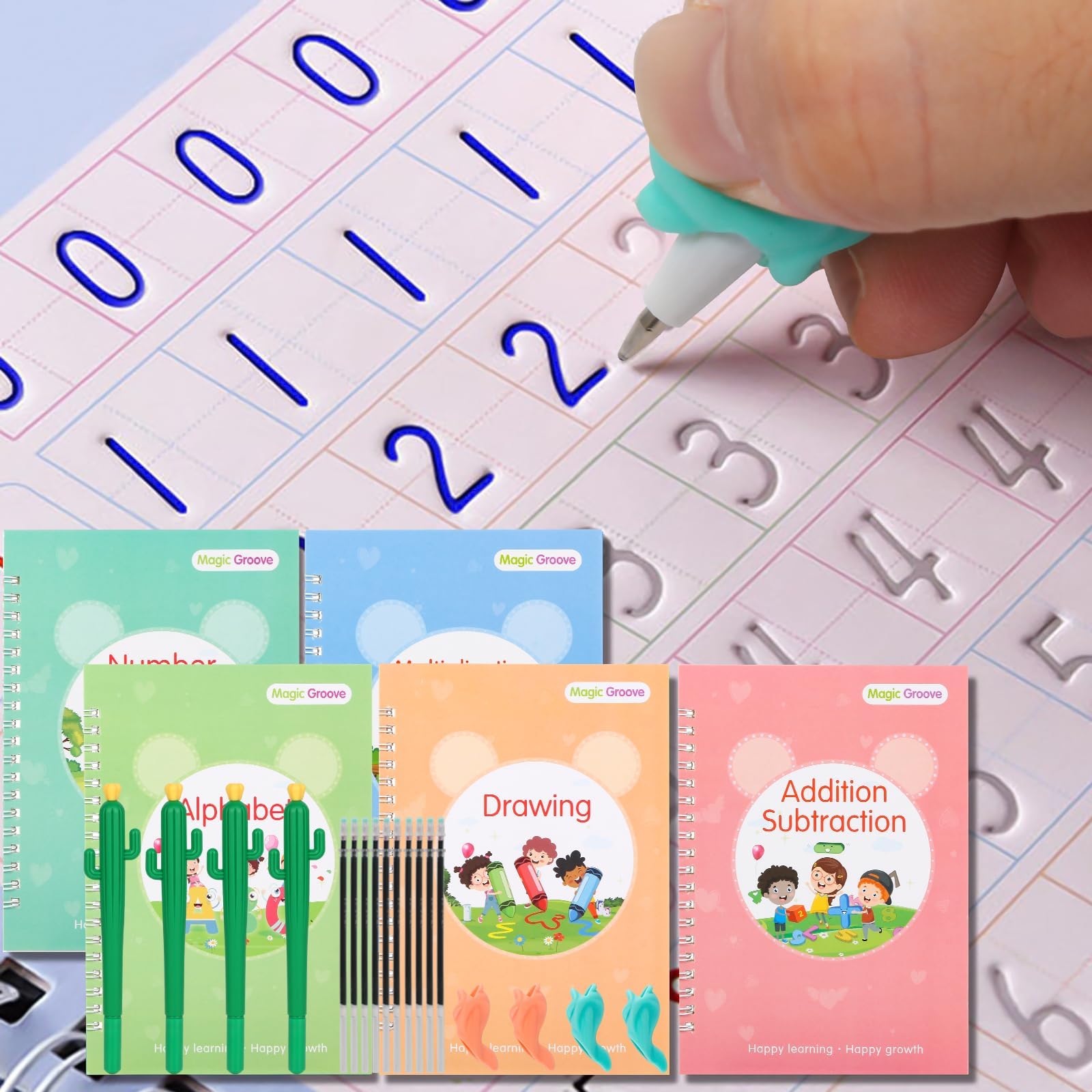 Amazon.com : FREKNOW Reusable Grooved Handwriting Workbooks,Magic ...