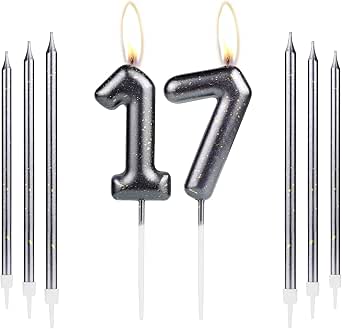 Amazon.com: iNINGER Black 17th Birthday Number Candles,Black Long Stick ...