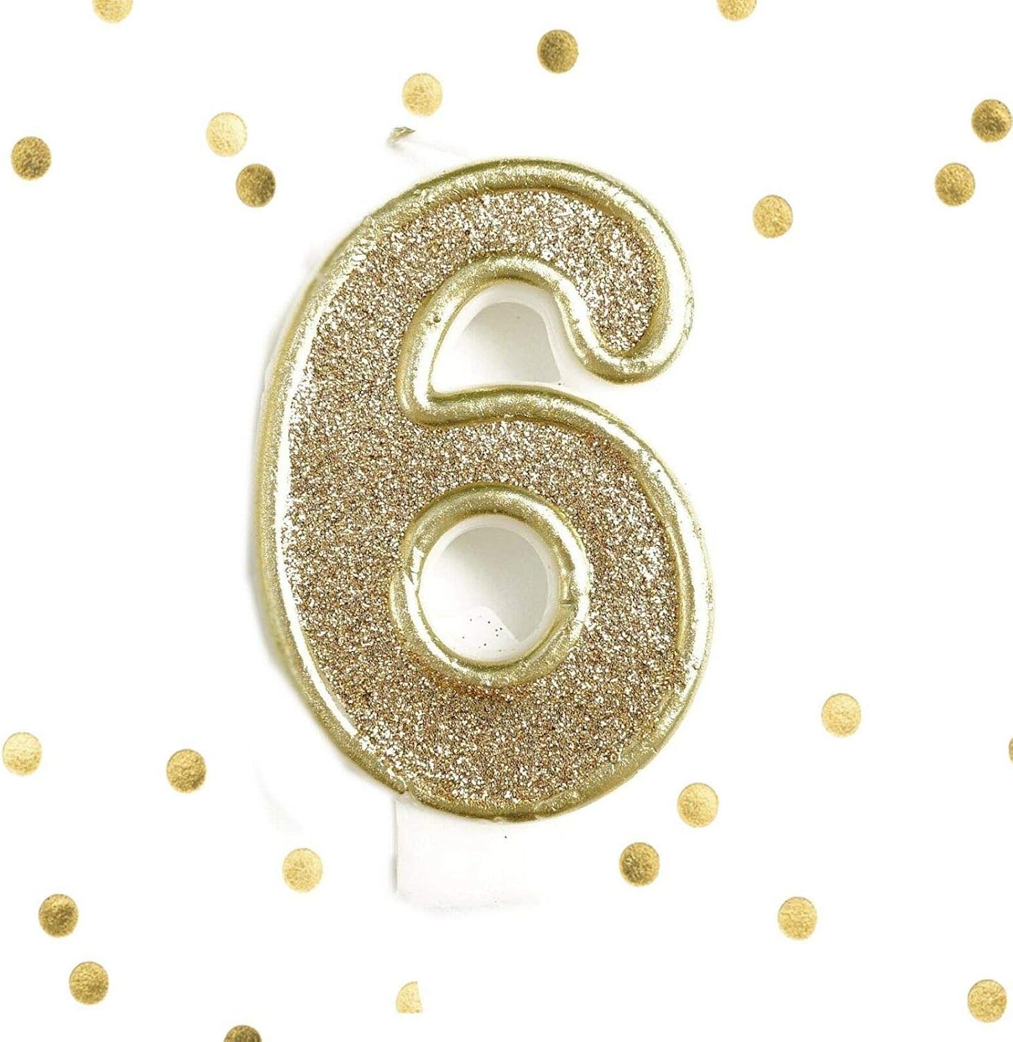 Amazon.com: Light Gold Glitter 6th Birthday Candle Number 6 Gold ...