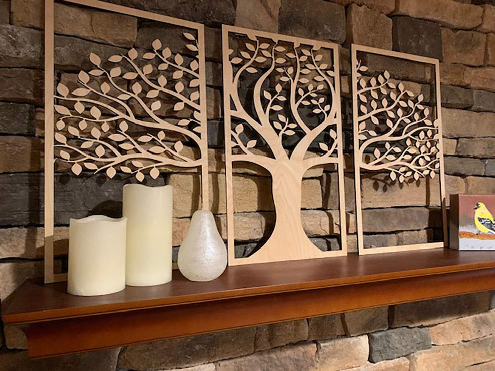 Amazon.com: 3 Panel Wall Art Tree Laser Cut Wood : Home & Kitchen