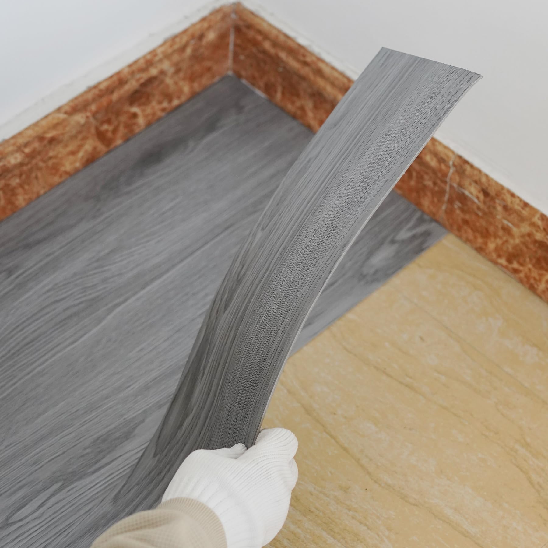 Peel and Stick Vinyl Flooring Plank, Dark Gray Wood-Grain Texture Floor ...