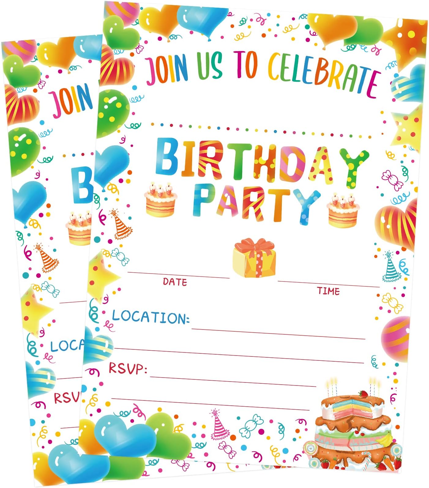 Amazon.com : 30 Birthday Invitations with Envelopes (30 Pack) - Kids ...