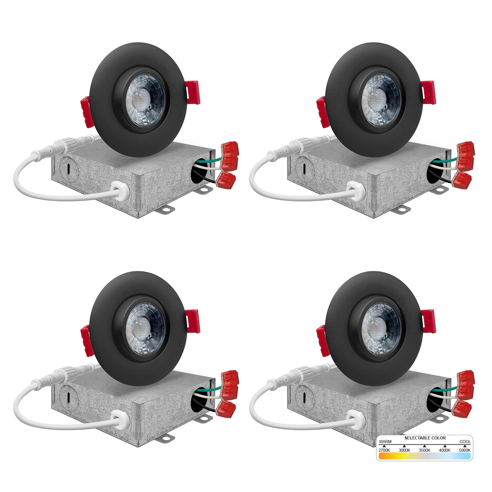 NUWATT 3 inch LED Gimbal Recessed Downlights (4 Pack) All in 1 Light, 5 ...