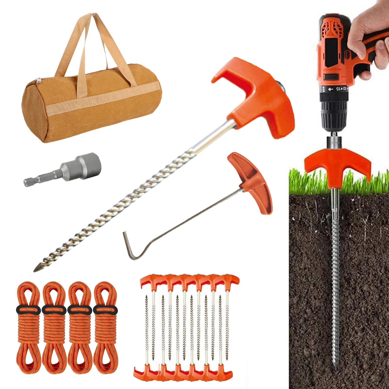 Amazon.com : 12 Pack Tent Stakes Heavy Duty, Screw in Tent Stakes Heavy ...