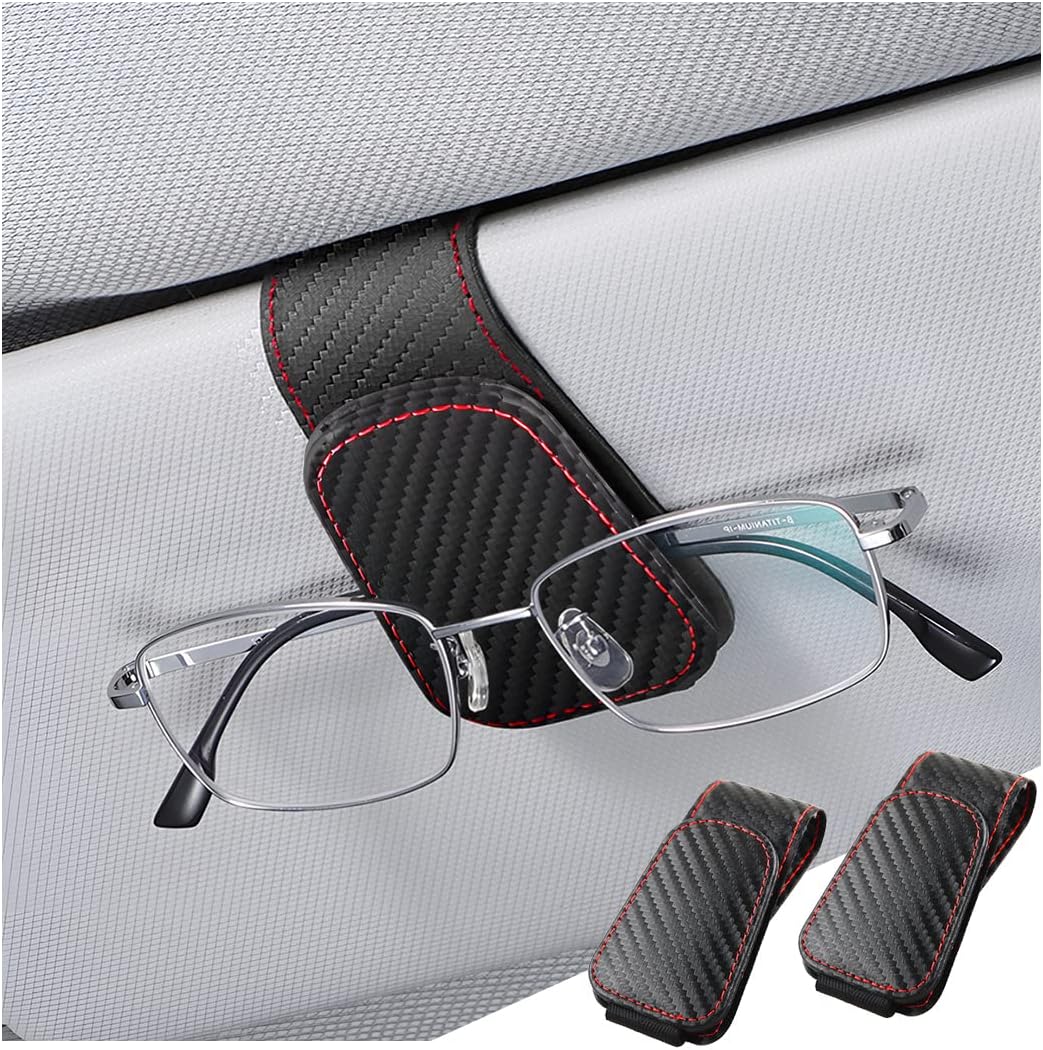 Amazon.com: Sunglasses Holder for Car Sun Visor, 2 PCS Magnetic Leather ...