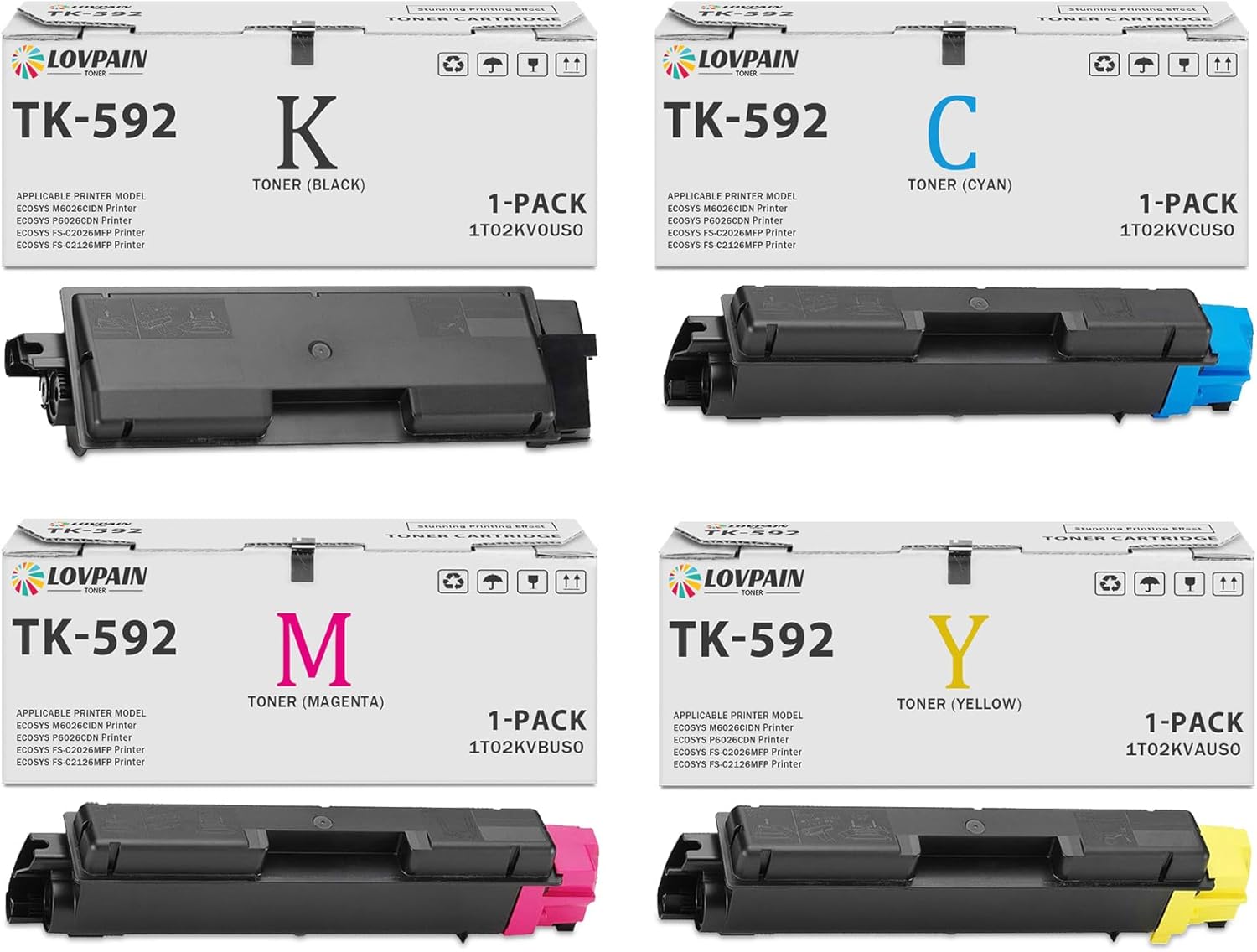 Amazon.com: TK592 Toner Cartridge set (4-Pack, 1BK/1C/1M/1Y) - Lovn ...
