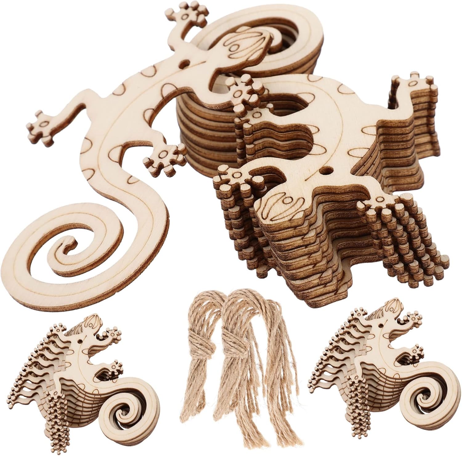 Didiseaon 50 Sets DIY Lizard Shape Wooden Chips Unfinished Graffiti ...
