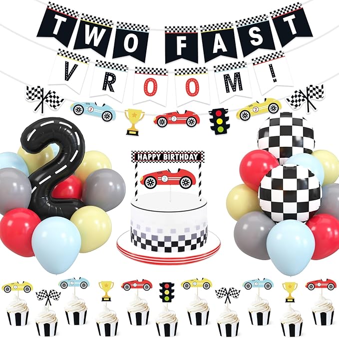 Amazon.com: Bessmoso Vintage Two Fast Birthday Race Car Party ...