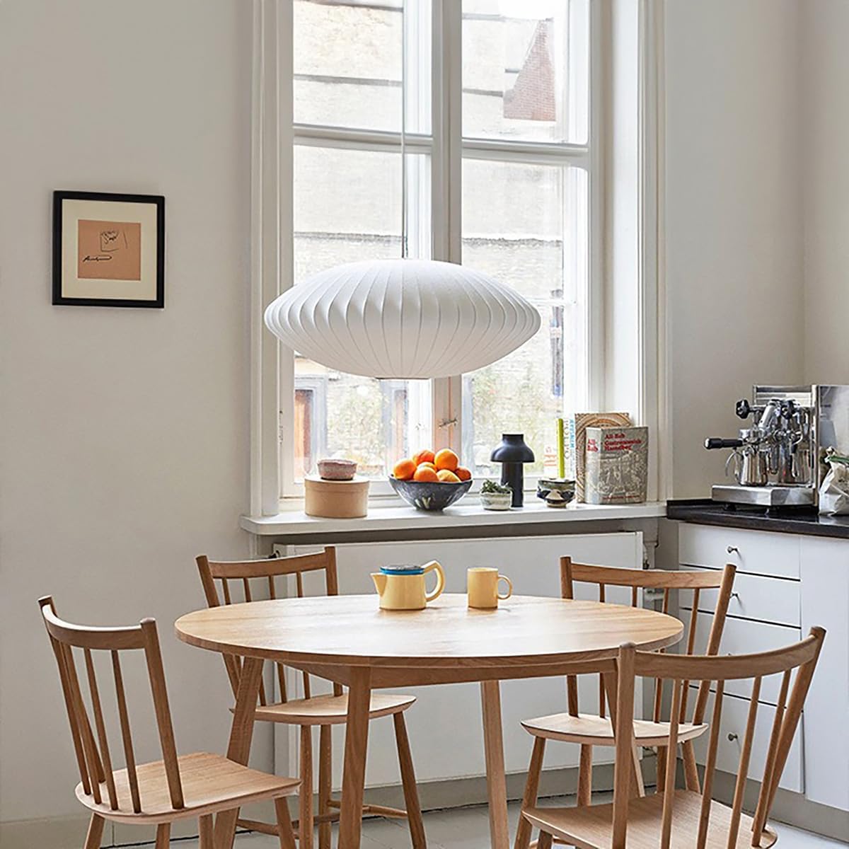 MIXL - Large White Silk Drum Pendant Light, White Fabric Hanging Round ...