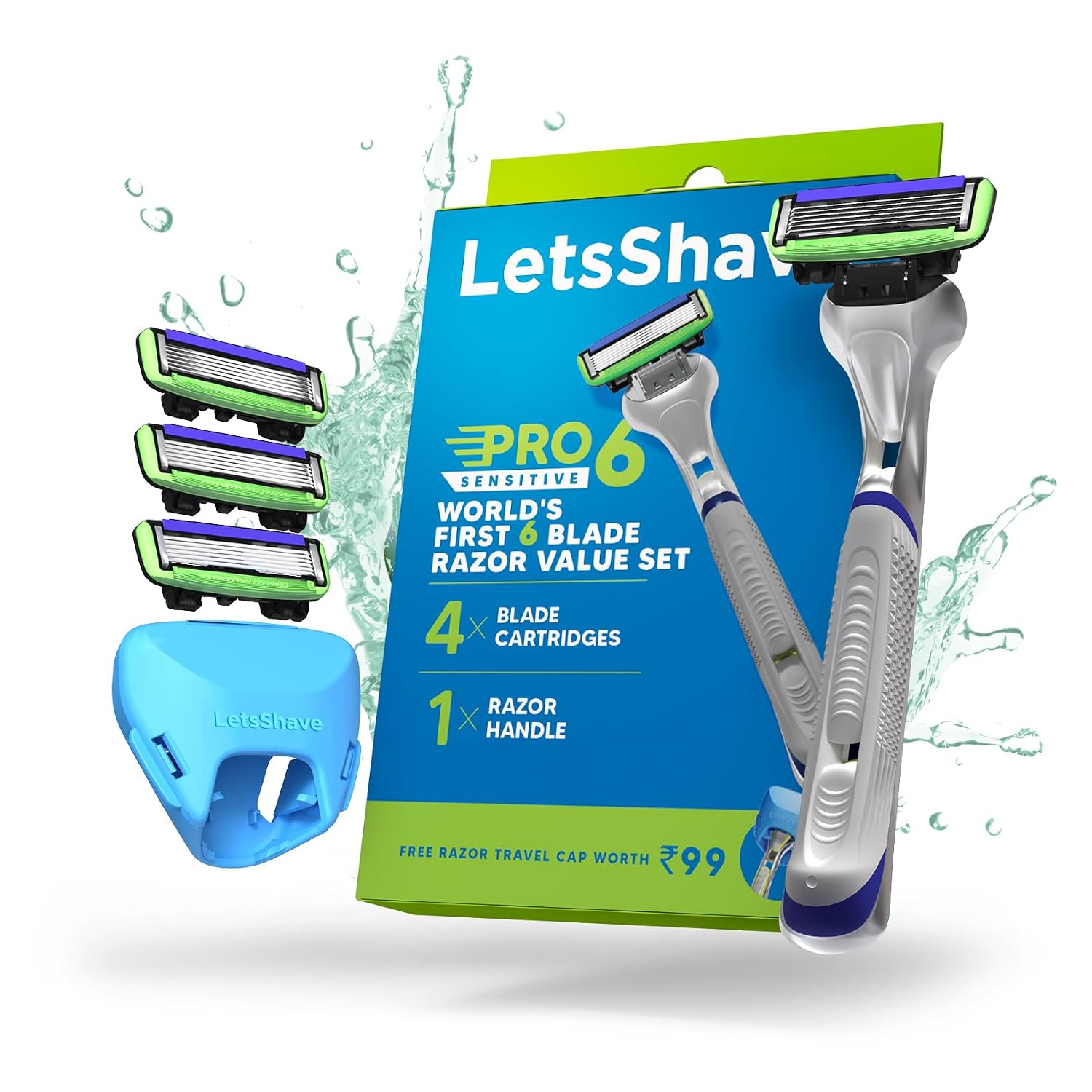 LetsShave Pro 6 Sensitive Shaving Razor Value Set, 4 Blades 1 Handle ...