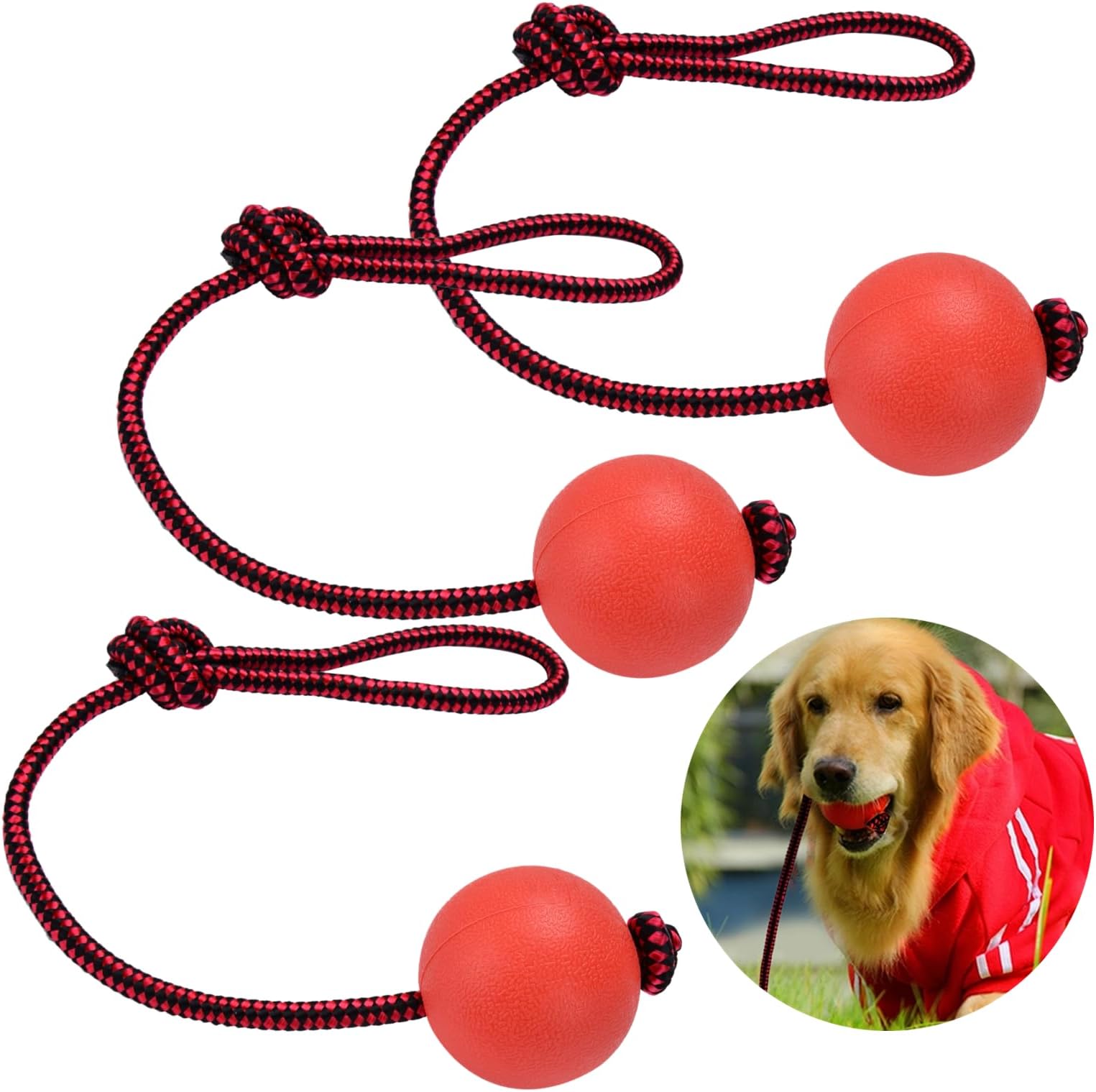 NewCreating Dog Rope Ball, 3 Pcs Ball on a Rope Dog Toy Natural Elastic ...
