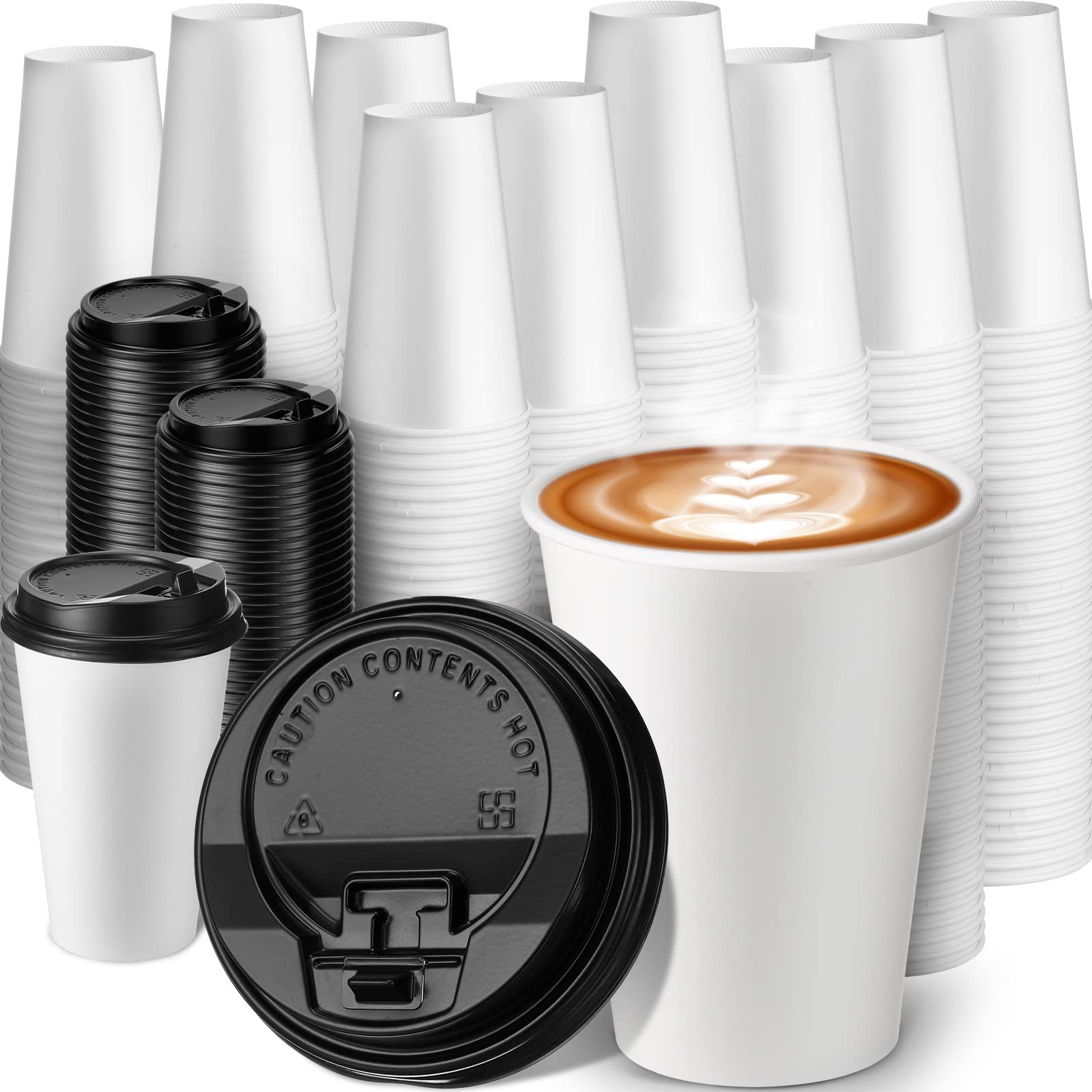 EBOOT 200 Pack Disposable White Paper Coffee Cup with Lids to Go Coffee ...