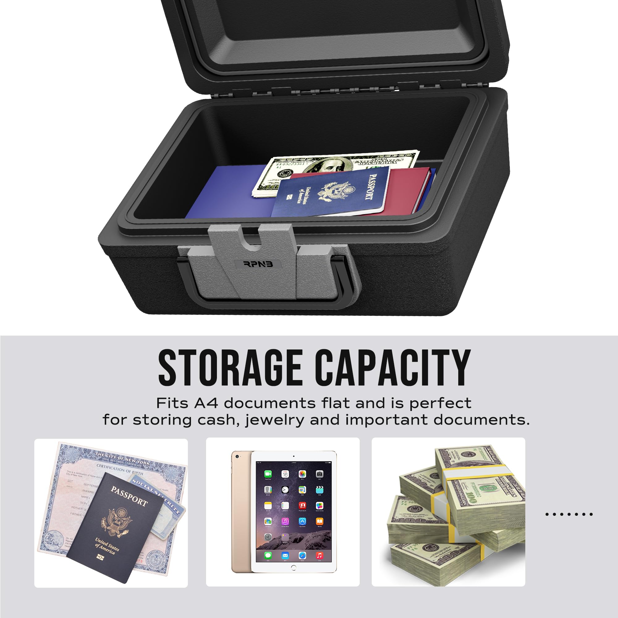 RPNB Fireproof Safe Box with Key Lock, Chest Safe with Carrying Handle ...