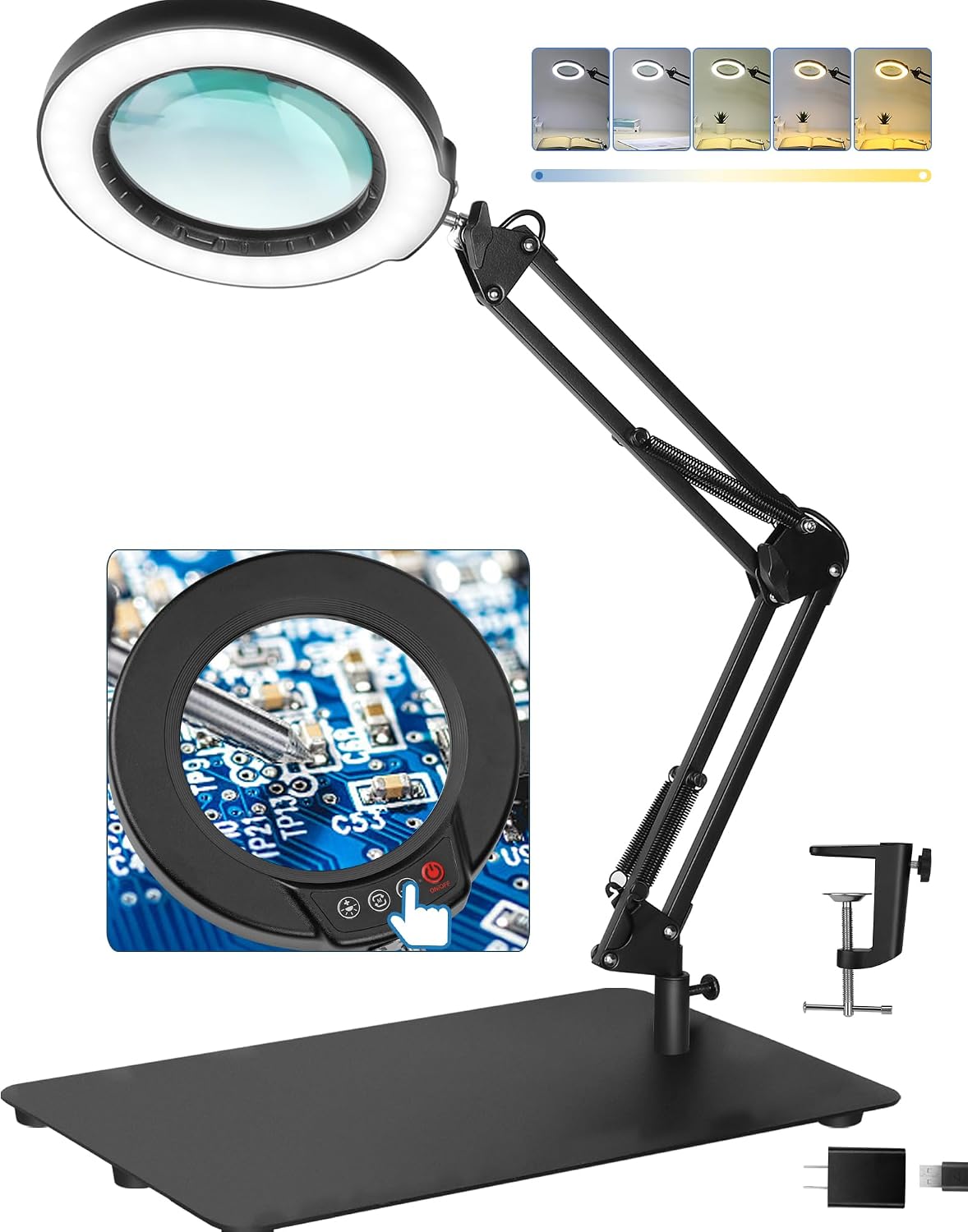 Amazon.com: LANCOSC Magnifying Desk Lamp with Clamp and Stand, 5 Color ...