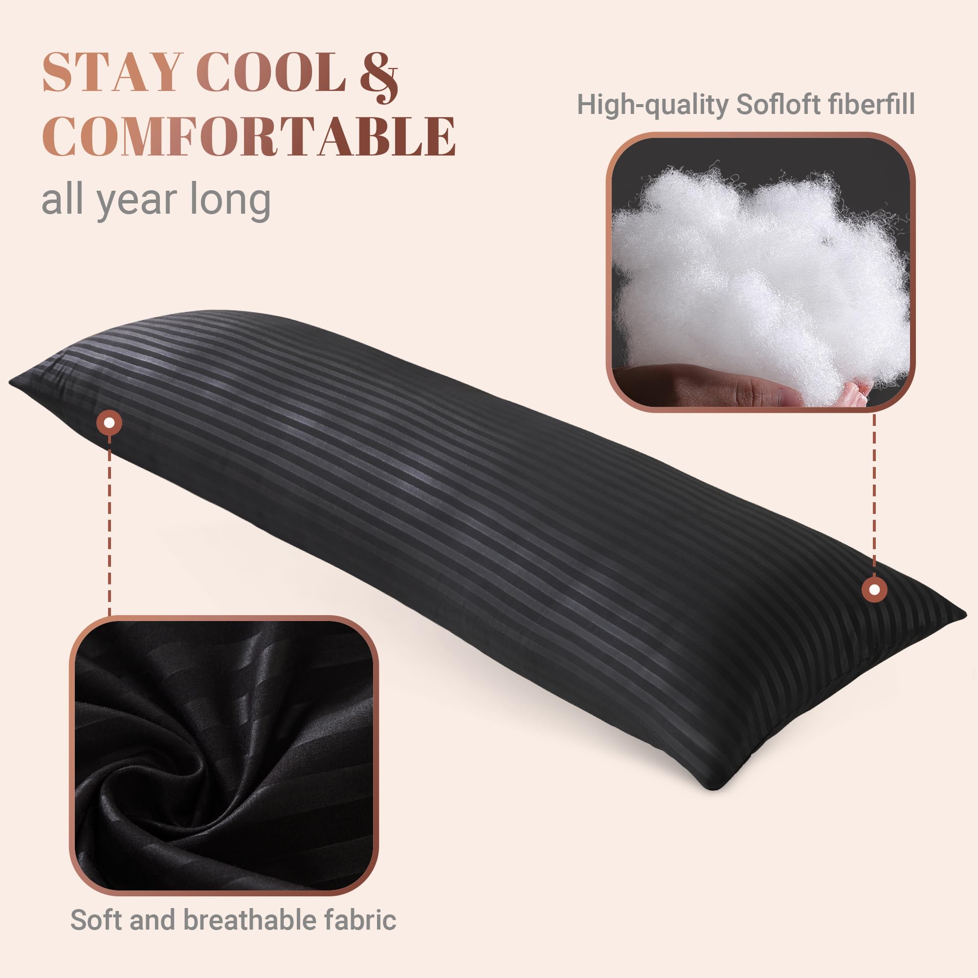 Snapklik.com : Cosybay Black Full Body Pillow Insert - Fluffy Long Bed ...