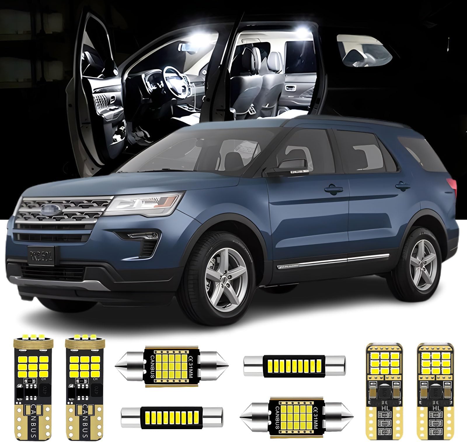 Amazon.com: AUTOGINE White LED Interior Lights Kit Package for Ford ...