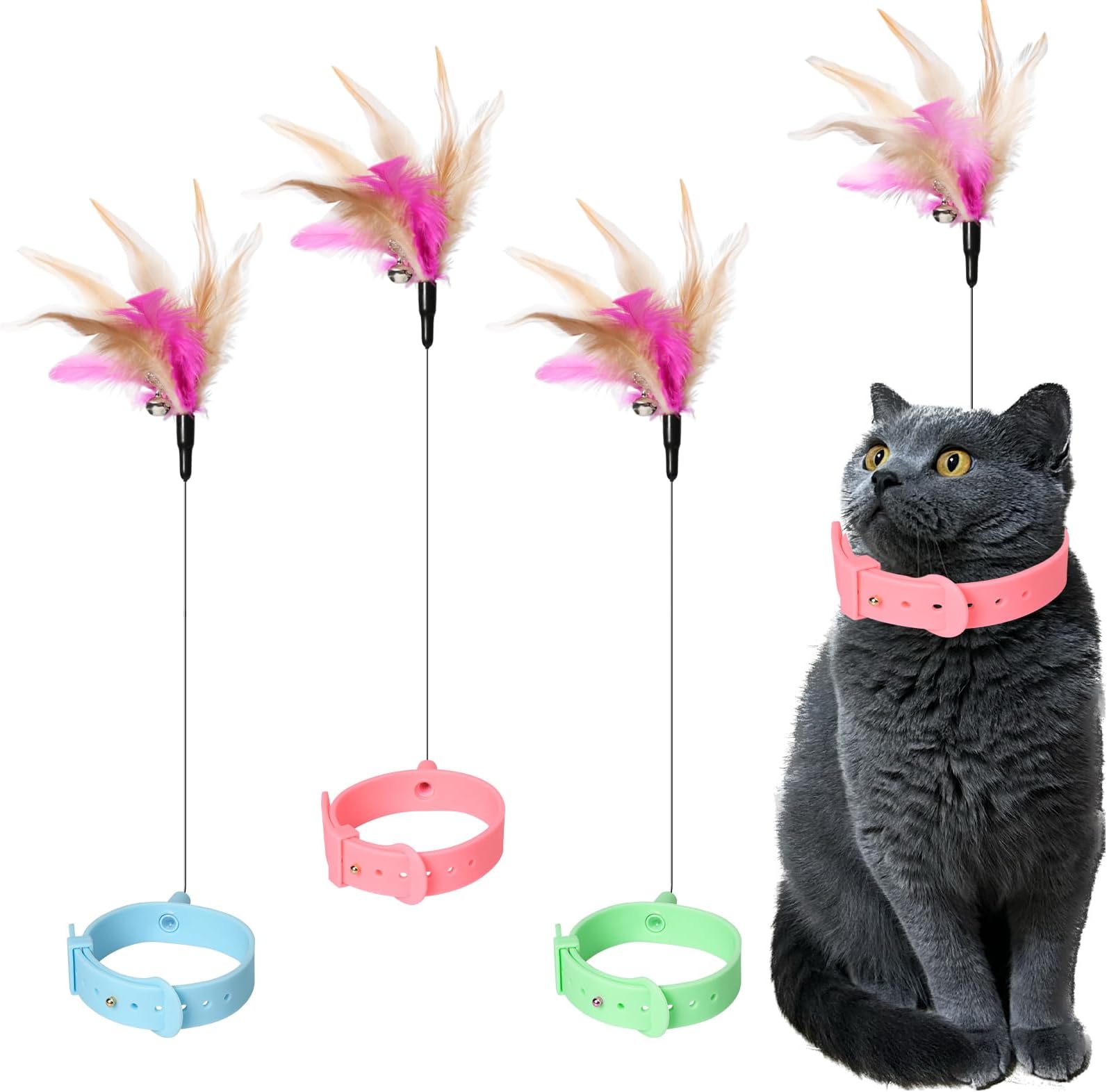 Amazon.com : Pumwoy Cat Collars with Cat Feather Toys,3pcs Interactive ...