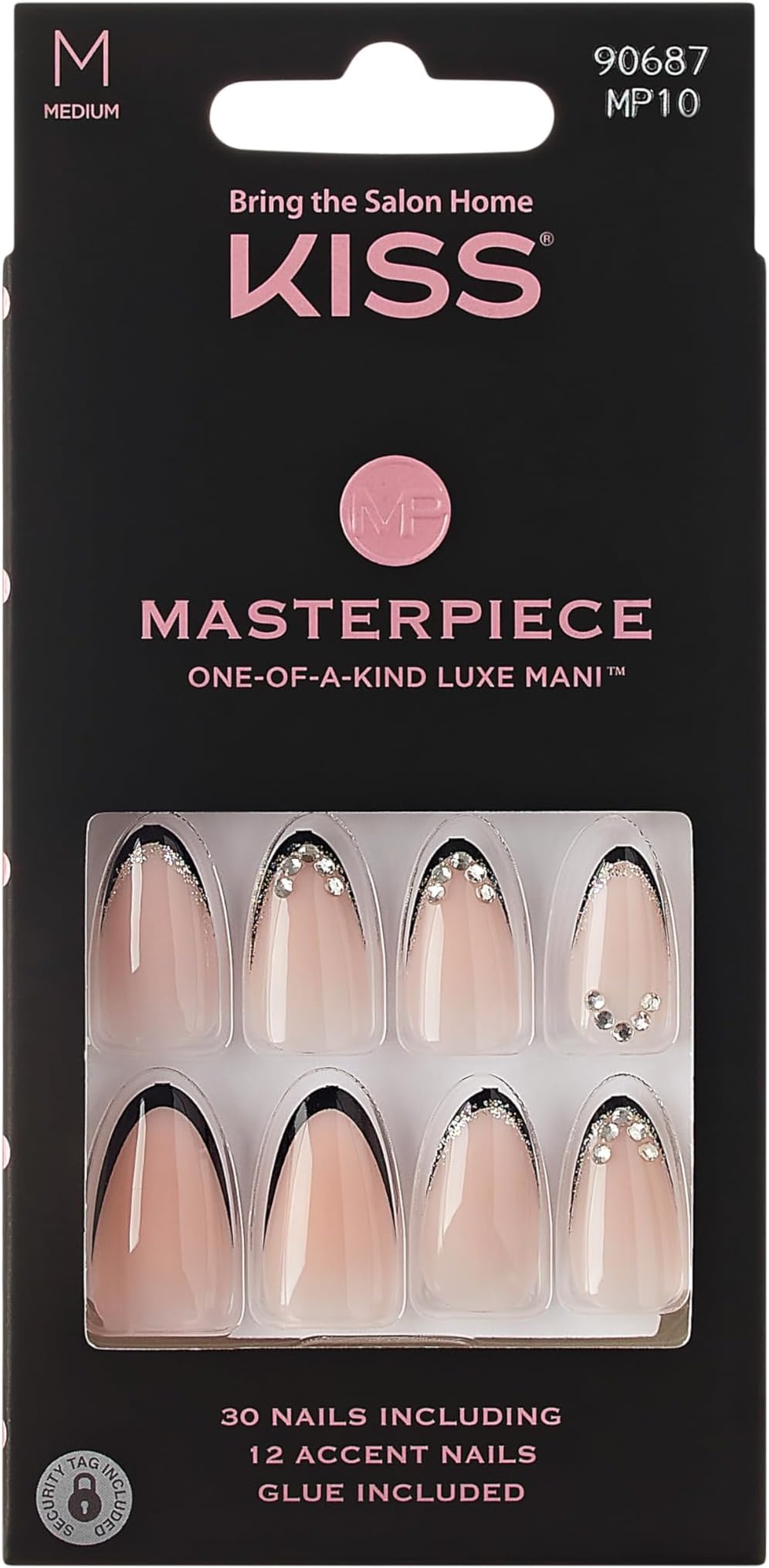 Amazon.com : KISS Masterpiece French Tip Press On Nails, Black, Medium ...