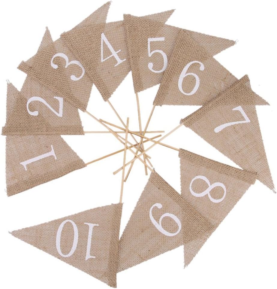 Amazon.com: ULTNICE Table Numbers Vintage Burlap Flags 1-10 Banner ...