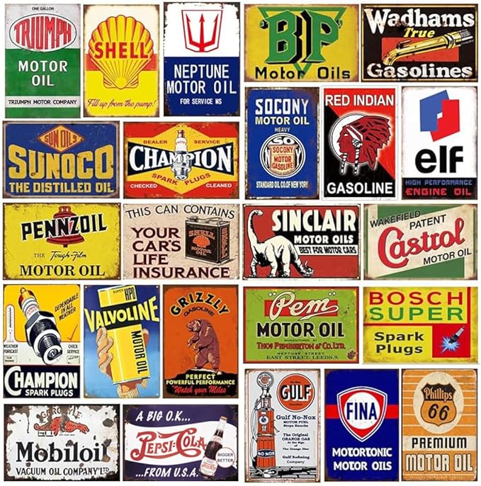 Amazon.com: Reproduced Vintage Tin Sign Pack, Gas Oil Retro Advert ...