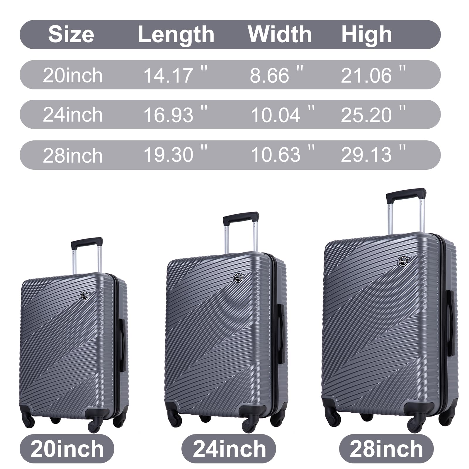 Tripcomp Luggage Sets 3 Piece, Hardside PC ABS Suitcase Set with ...
