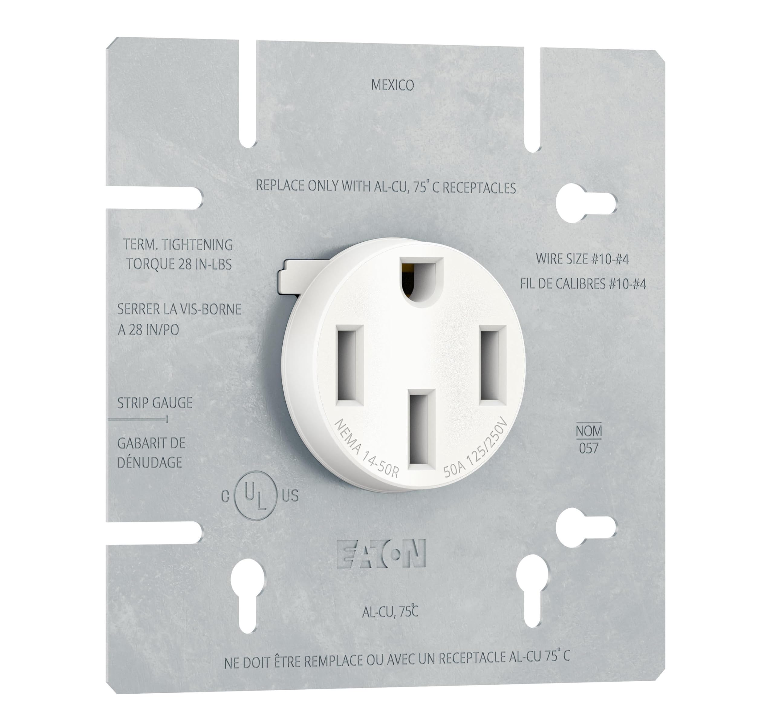 NEMA 14-50R Range Receptacle 50 Amp 125/250V 3P4W Power Outlet, White ...