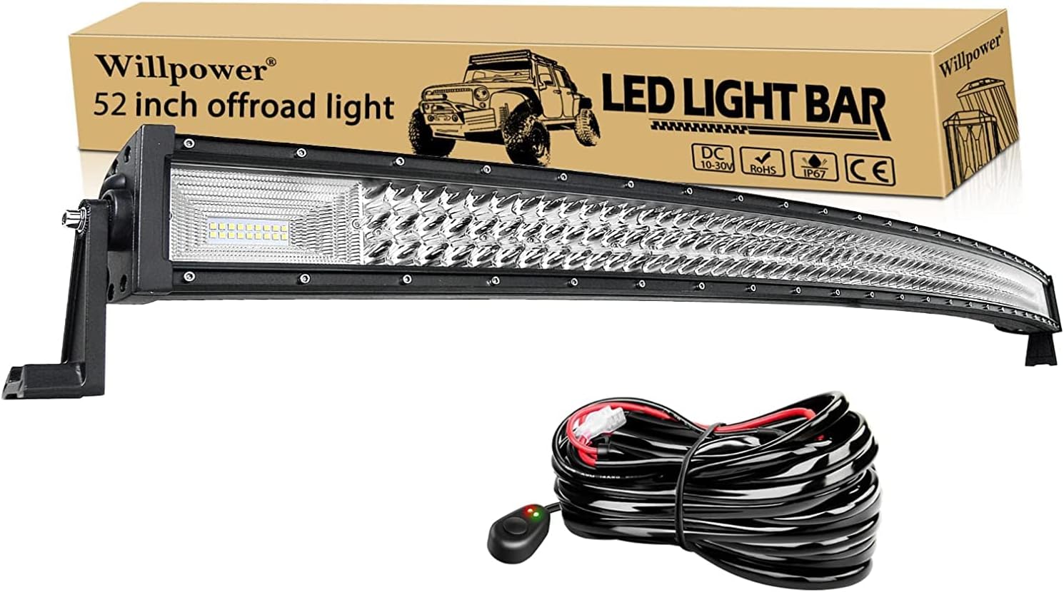 Willpower 52 inch Curved LED Light Bar 675W Spot Flood Combo Triple Row ...
