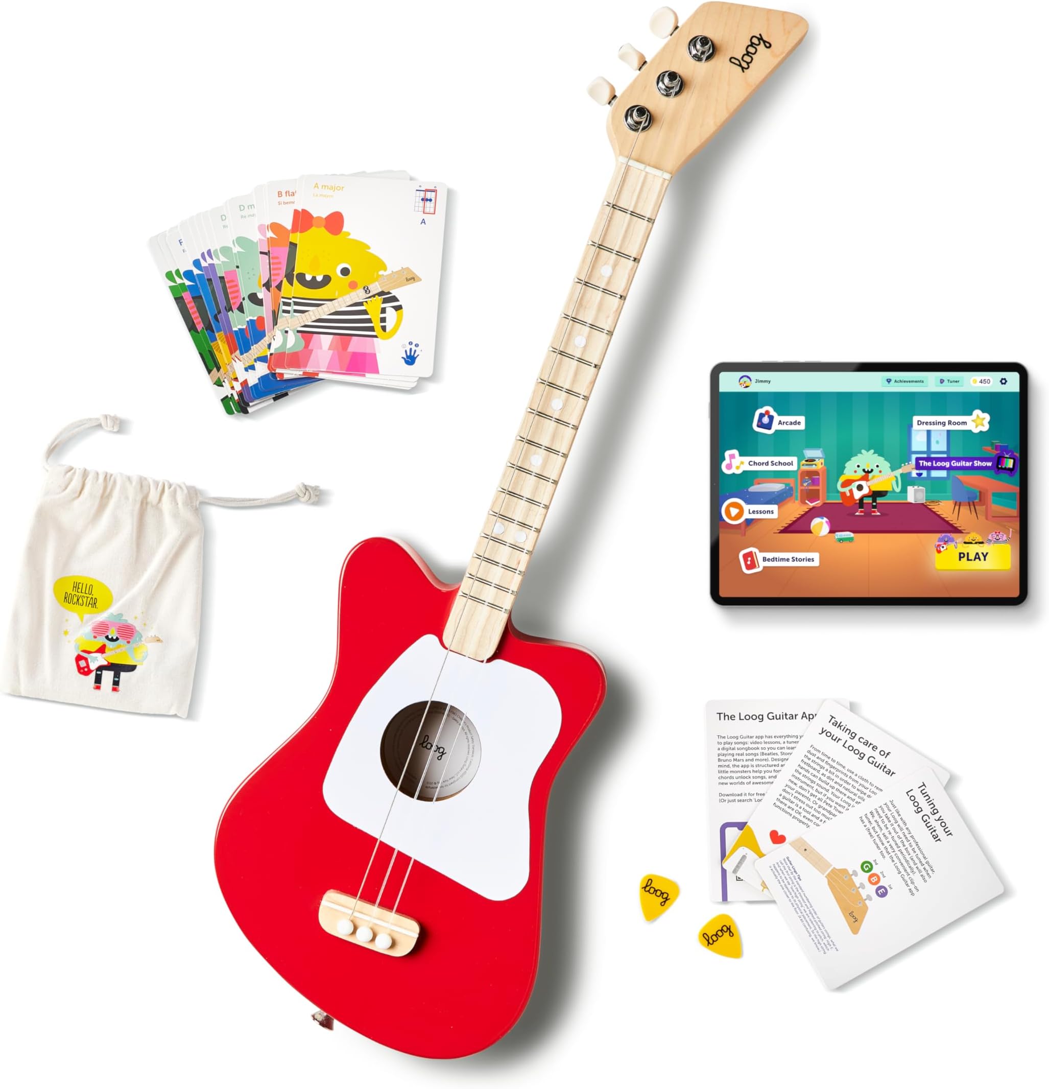Amazon.com: Loog Mini Acoustic kids Guitar for Beginners 3-strings Ages ...