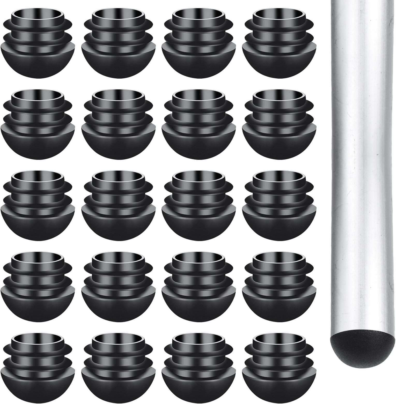 1 Inch Round Tubing End Caps, 20 Pack Plastic Tubing Plug Black Plastic ...