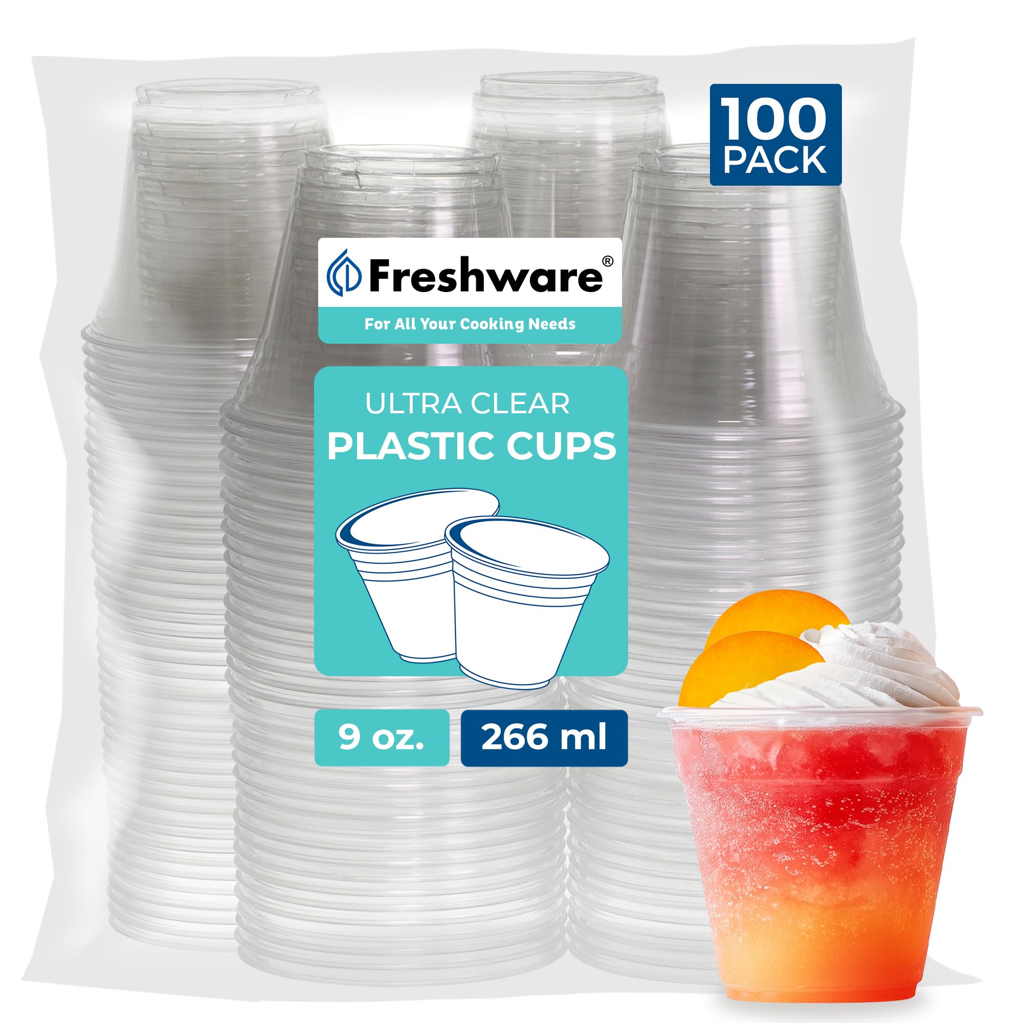 Snapklik.com : Freshware Clear Plastic Cups 100 Pack - 9 Oz Disposable ...