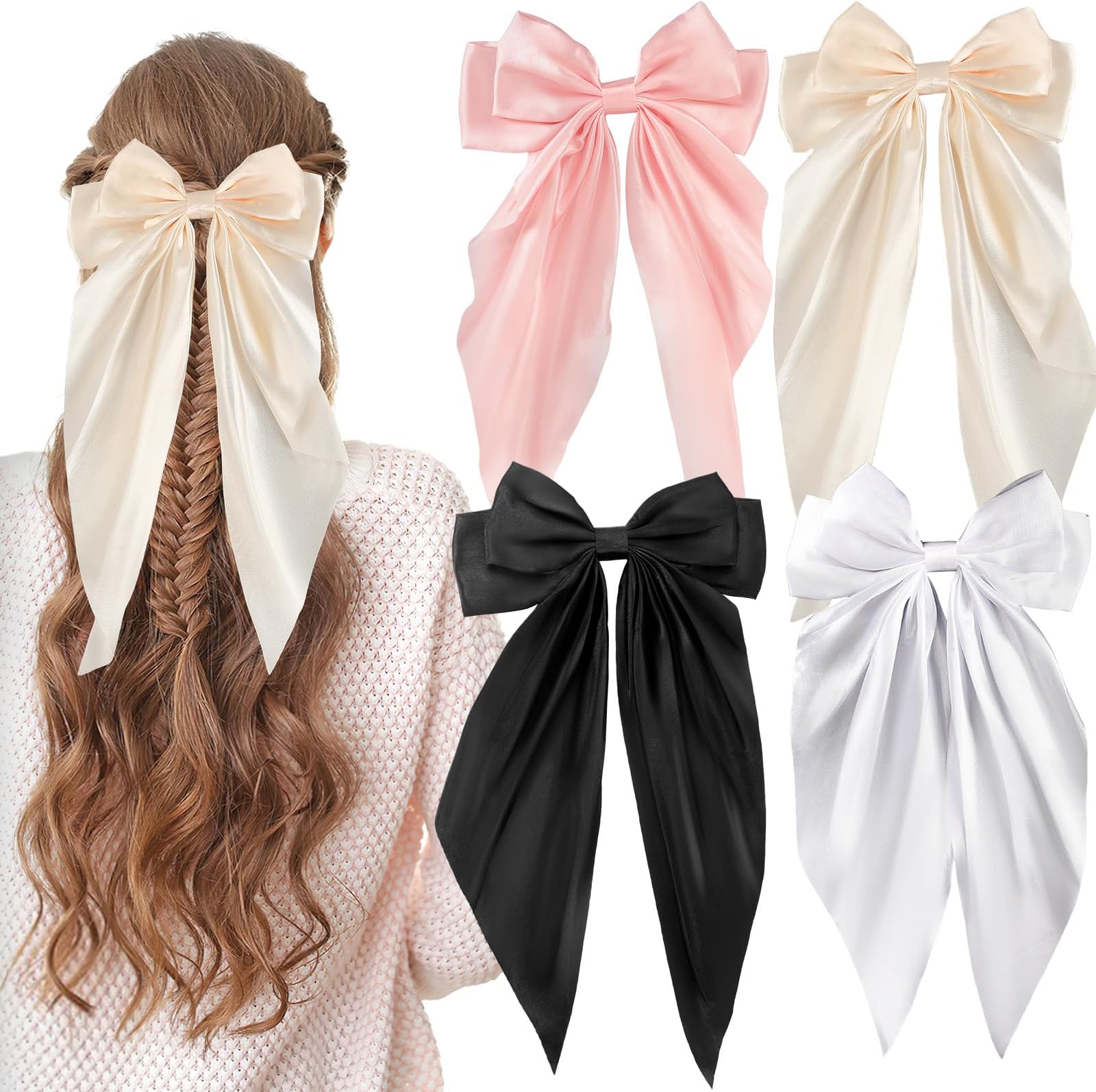 Amazon.com : JUNEBRUSHS 4Pcs Big Hair Bows, Hair Bows Women Hair ...