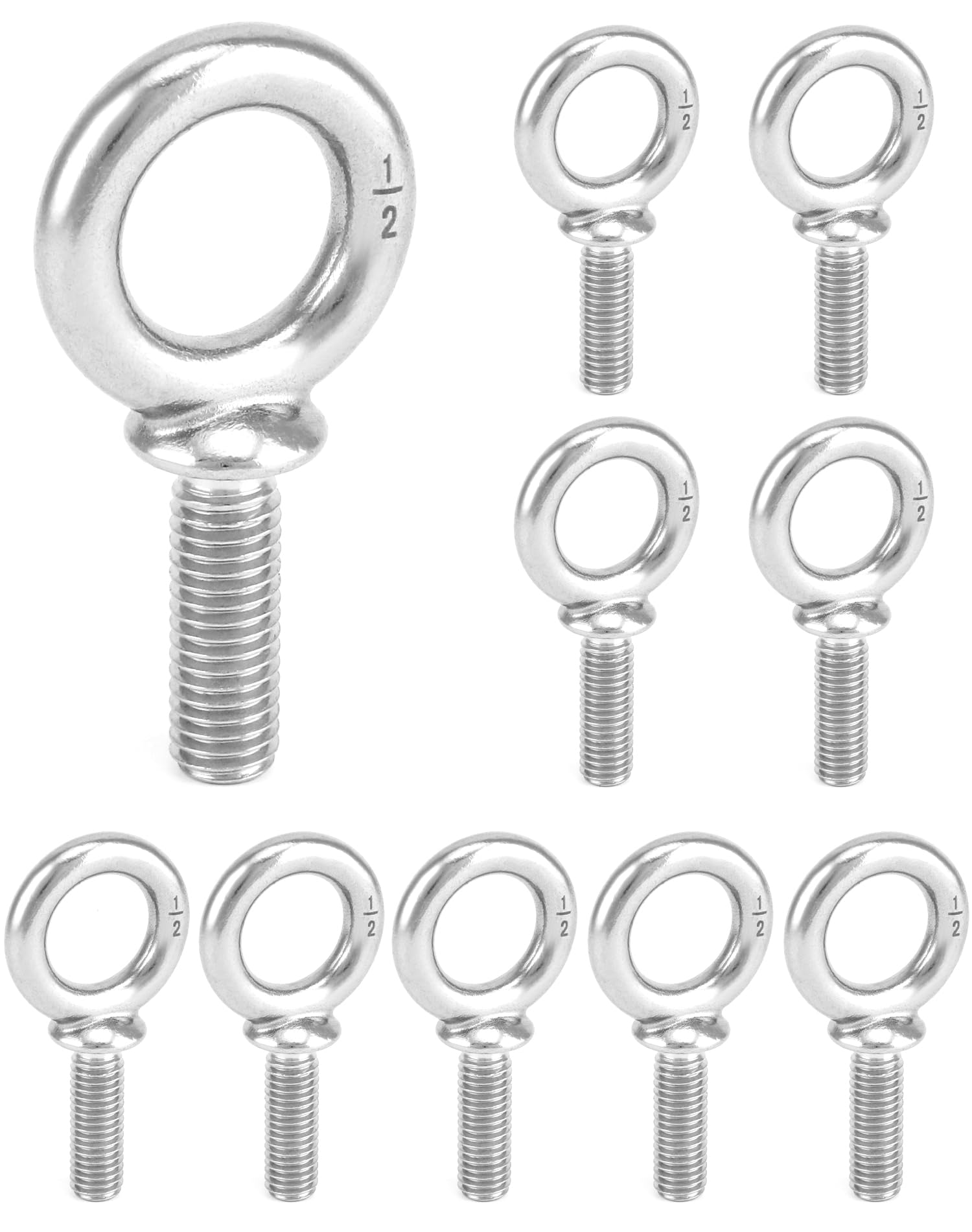 Snapklik.com : Machinery Eye Bolt, 10 Pack 1/2" -13 X 1-1/2" Marine ...