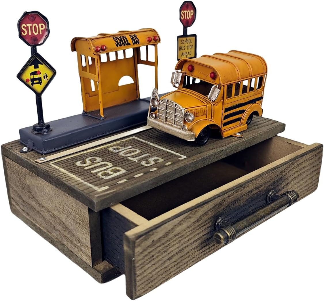 Amazon.com: TRABEATOGA School Bus Station Model Miniature Storage Box ...