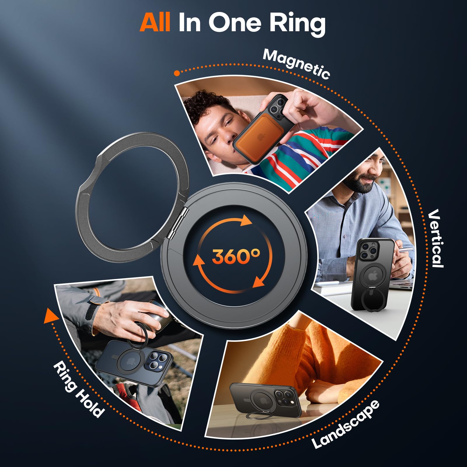 Snapklik.com : TAURI 360 Rotatable Magnetic Ring Case For iPhone 15 Pro Max