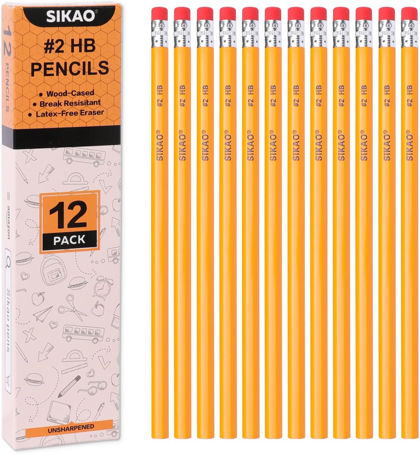 Amazon.com : Sikao 12 Pack Pencils #2 Wood Pencils Bulk for Classroom ...