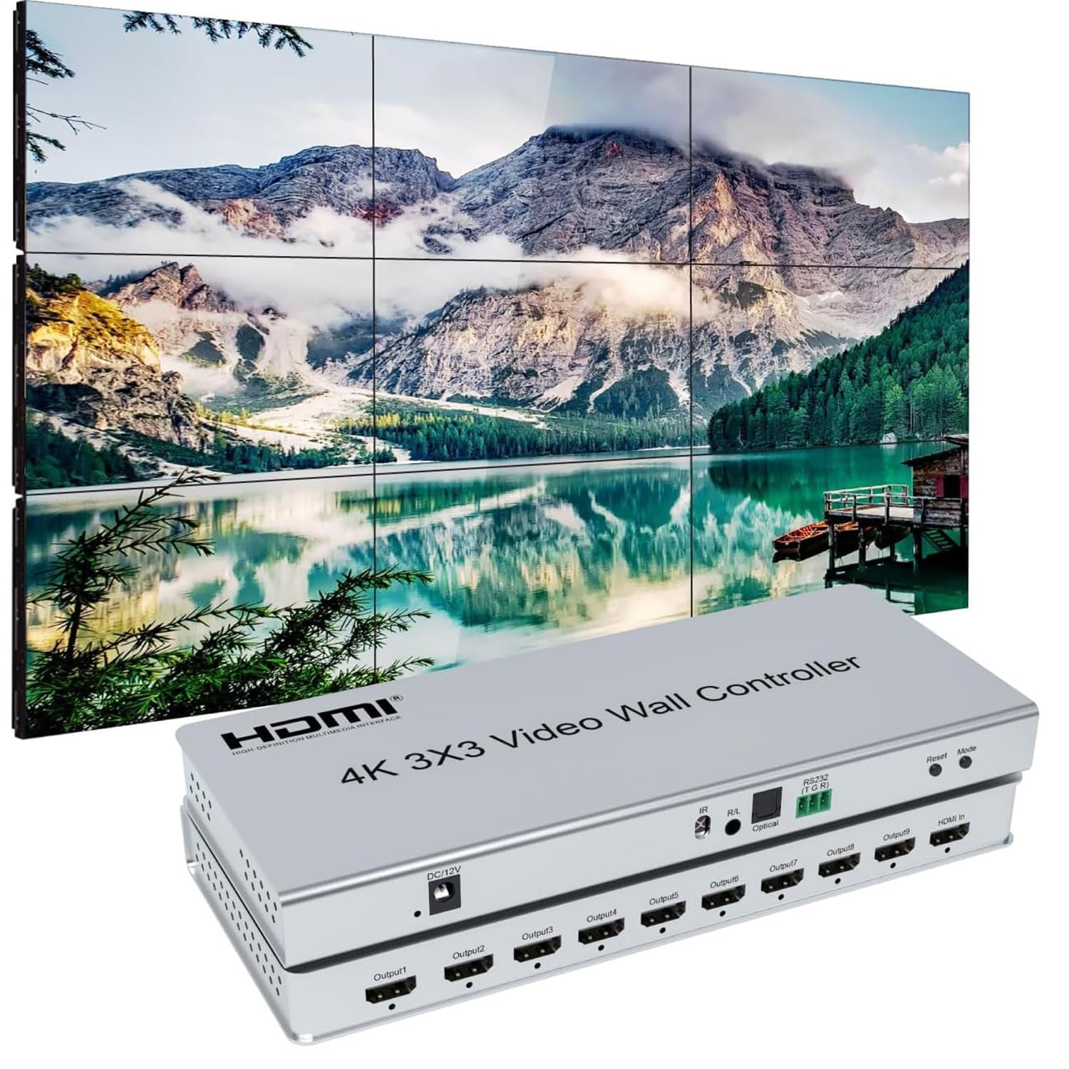 GKRONG 3x3 Video Wall Controller 4K@30Hz,Kantenmaskierung,1x2, 1x3, 1x4 ...