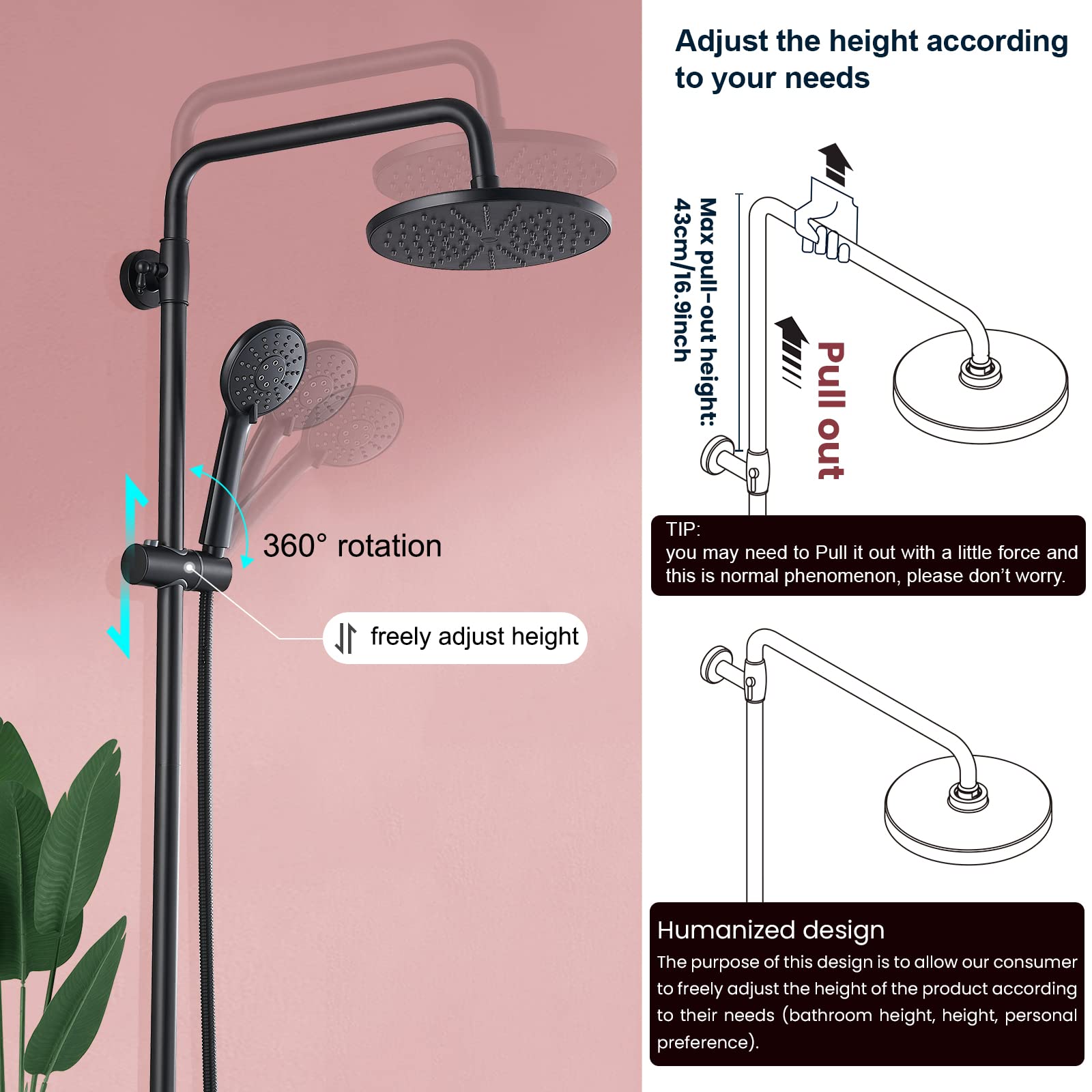 Snapklik.com : Midanya Matte Black Shower Fixture Set Stainless Steel ...