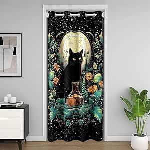 Amazon.com: Cute Cat Door Curtain for Doorway Privacy,Flower Leaves ...