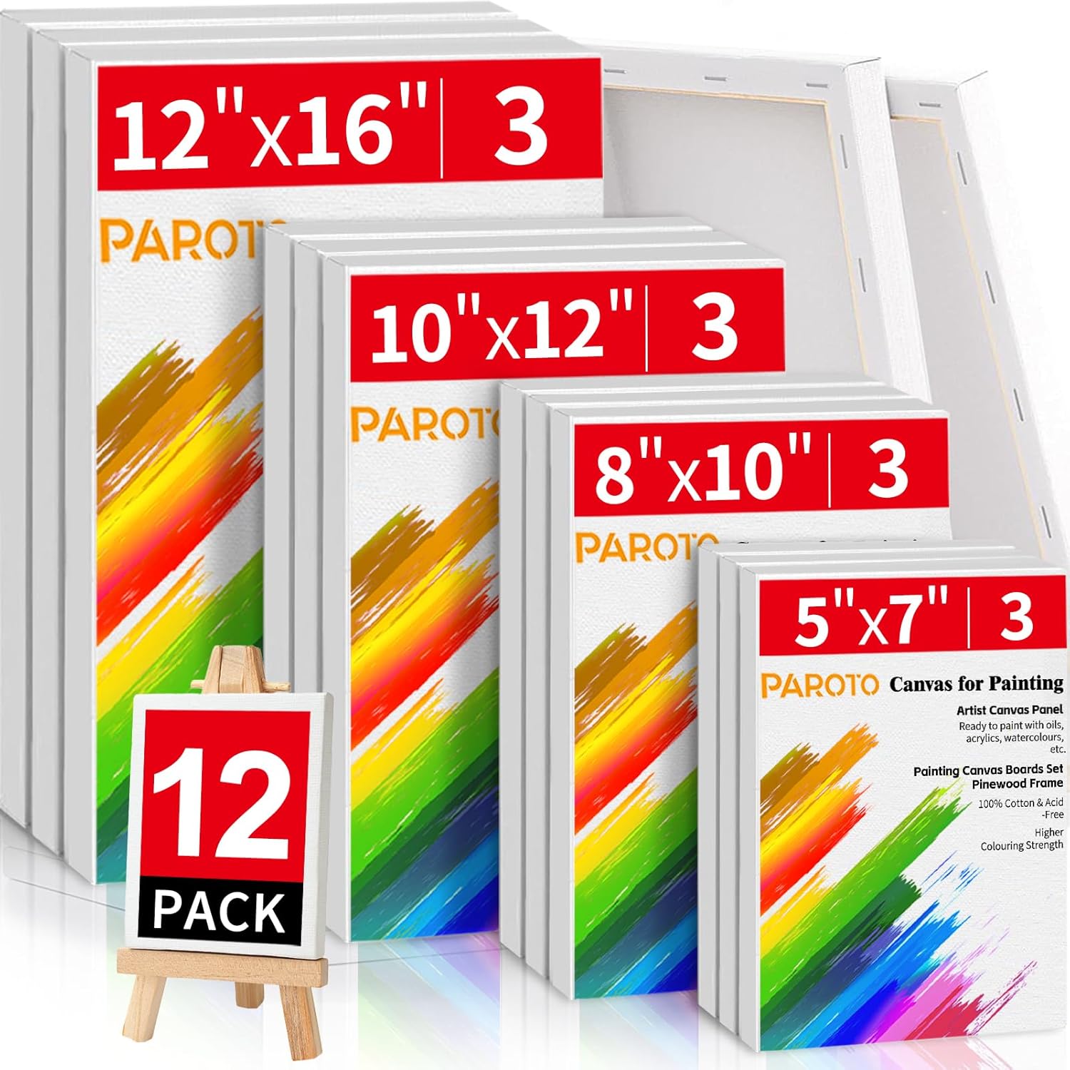 Amazon.com: Paroto Canvas for Painting 12 Pack, Multi-Size Painting ...