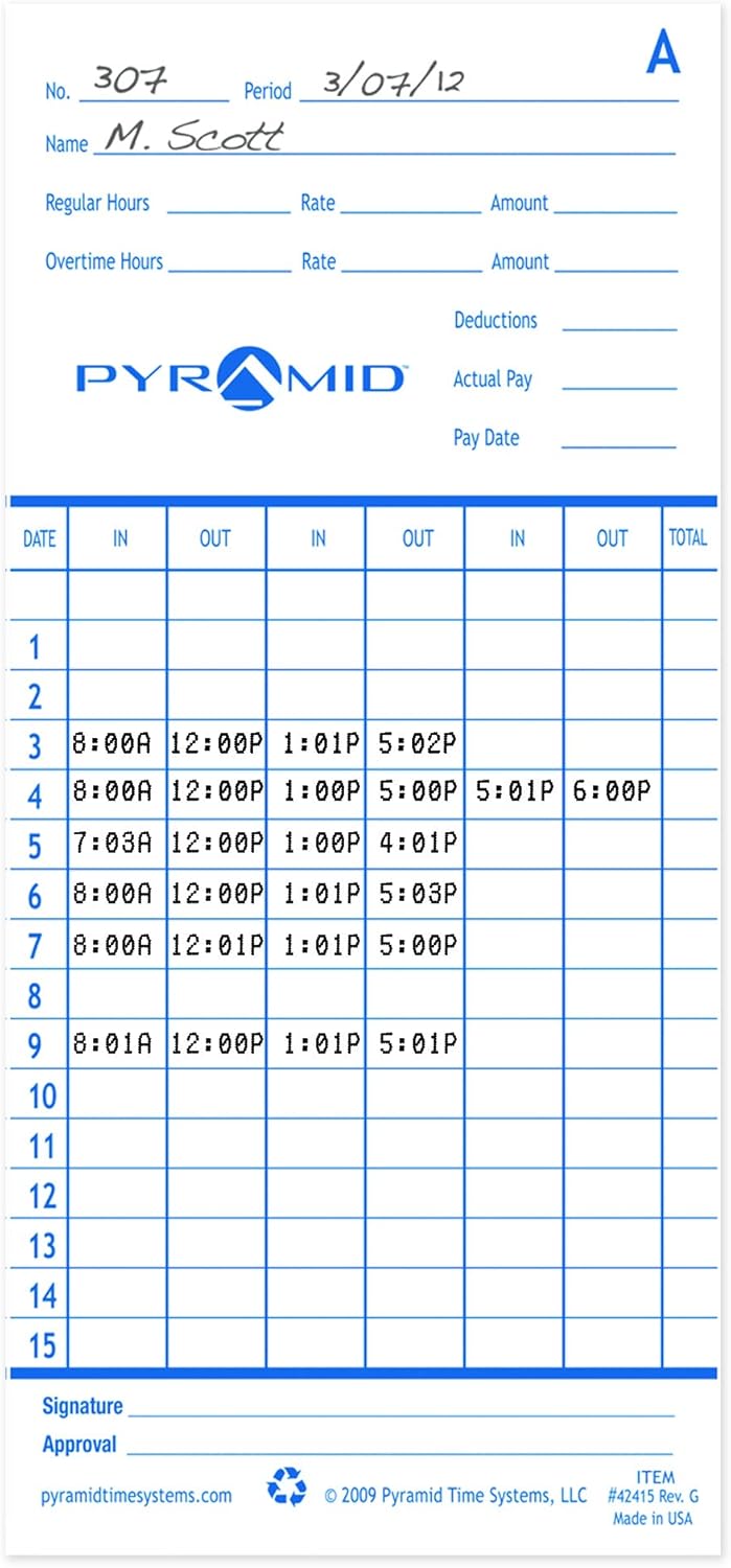 Pyramid Time Systems 42415PK5 – 500 tarjetas de tiempo auténticas y ...