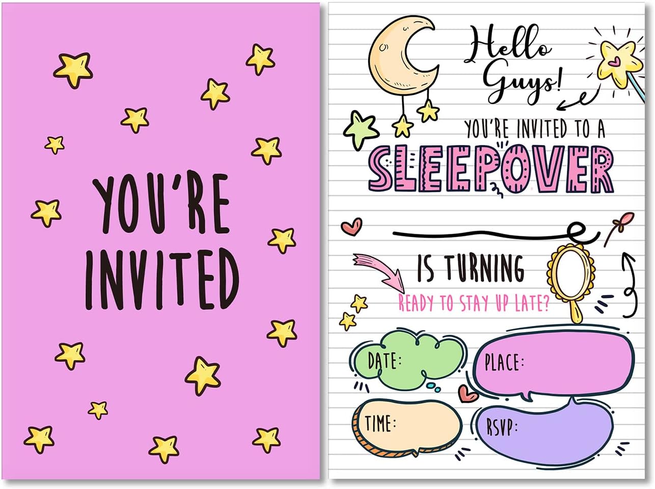 Amazon.com : Cute Girl Sleepover Theme Birthday Invitations with ...