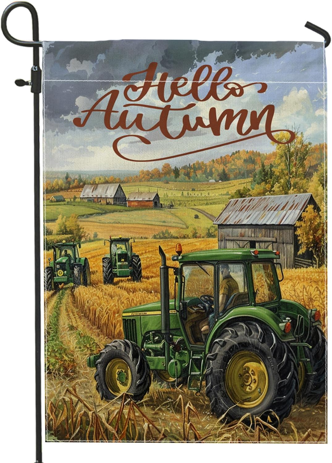 Amazon.com : TPHIHPT Fall Green Tractor Garden Flags 12"x18" Double ...
