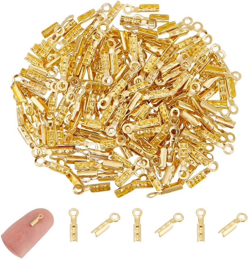 Amazon.com: UNICRAFTALE 200Pcs Fold Over Ends Cord End Caps Brass ...
