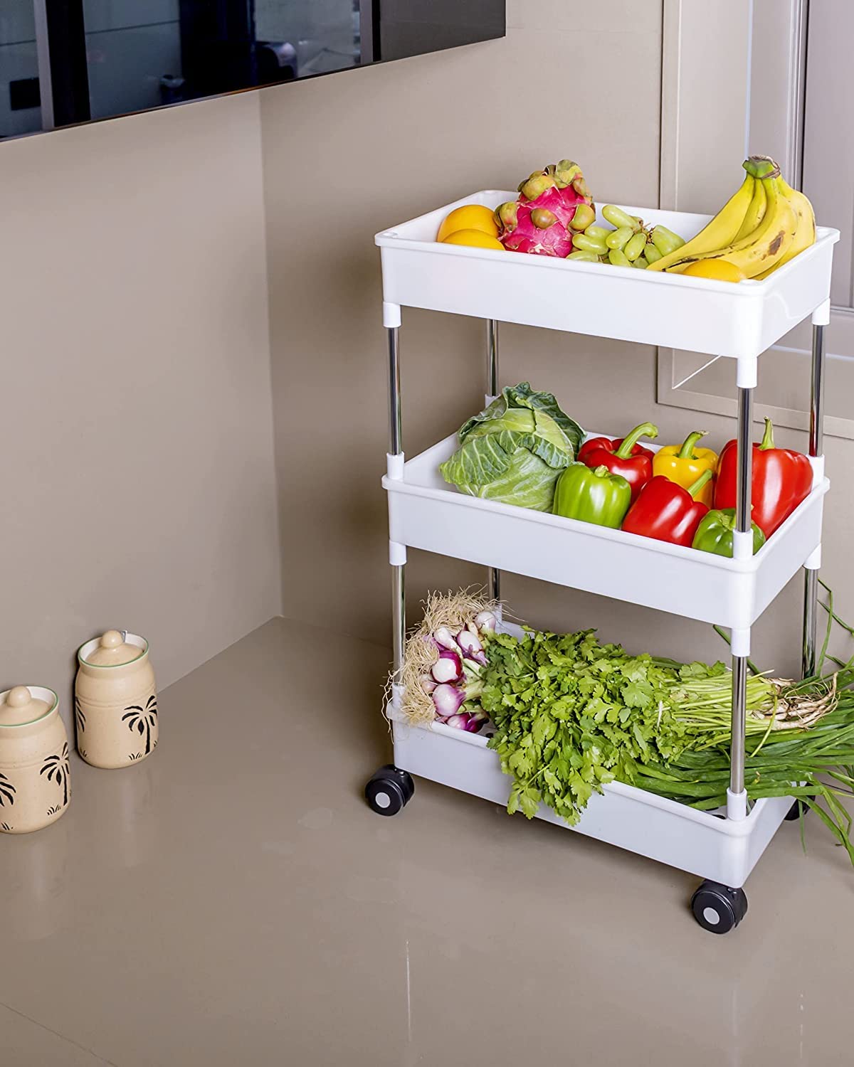 PULSBERY Plastic 3 Steps Kitchen Rack Basket for Kitchen & Office Use ...