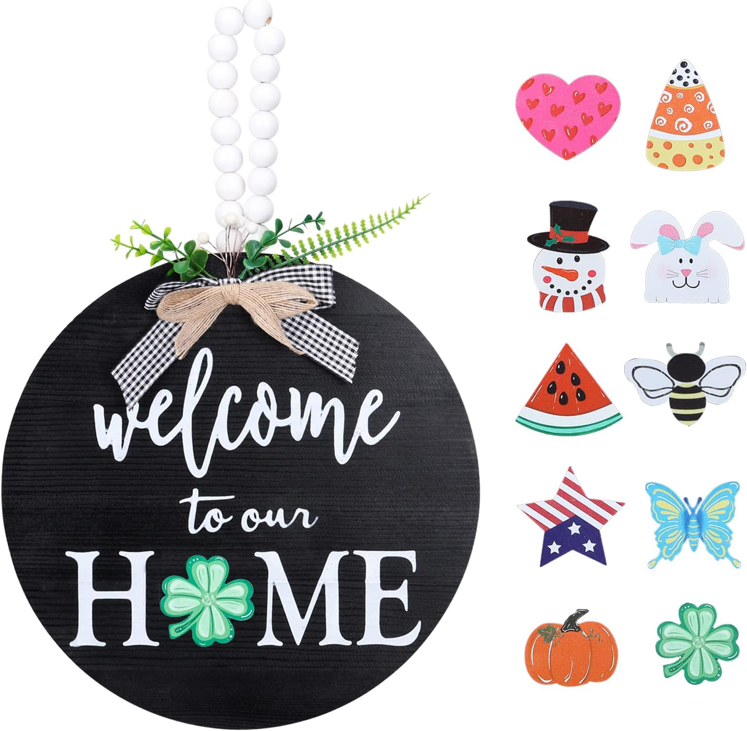 Amazon.com : Interchangeable Welcome Front Door Sign Round Wood 4 ...