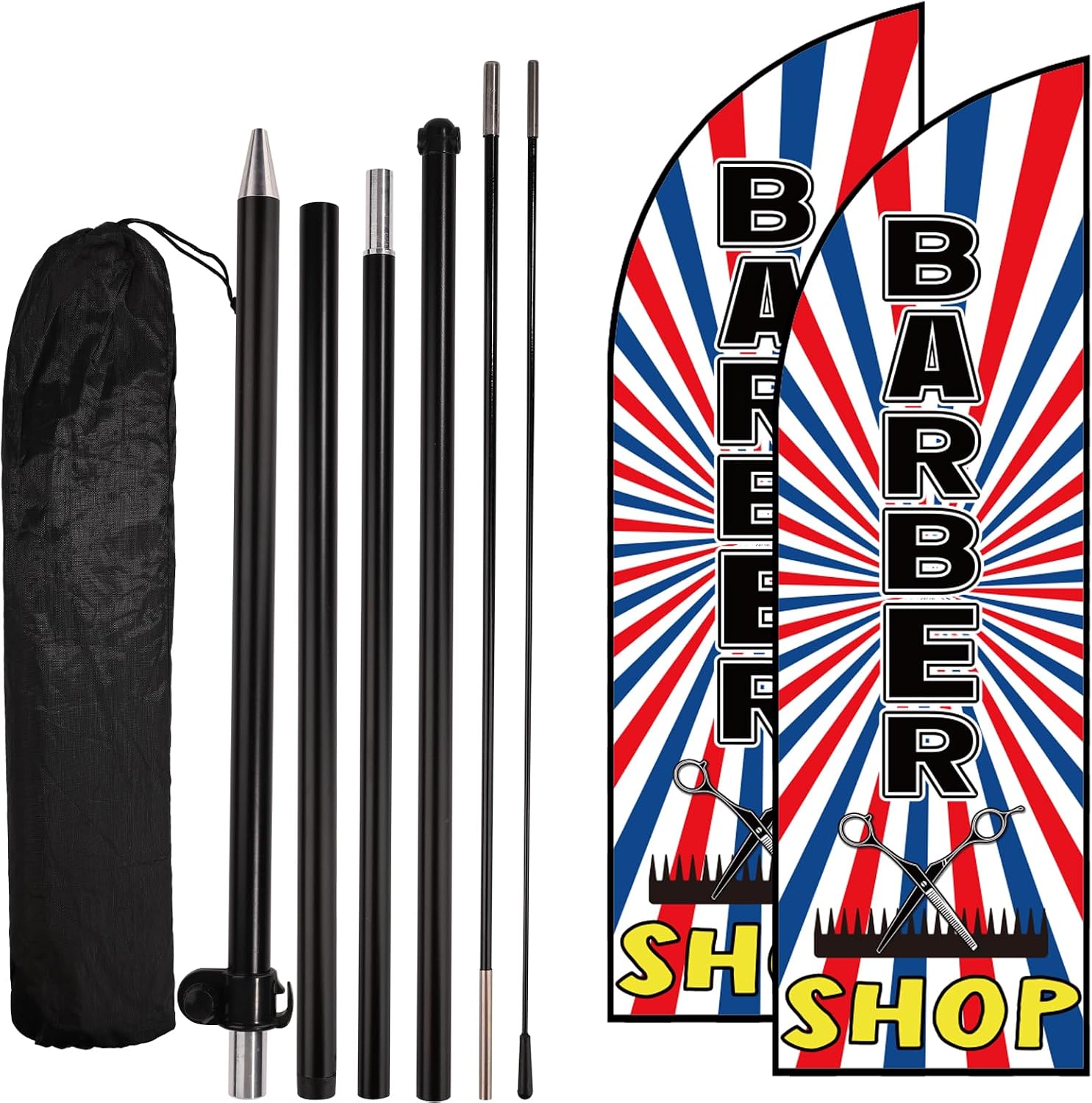 2pcs Barber Flags, Salon Flag Windless Barbershop Flag with Pole Kit ...