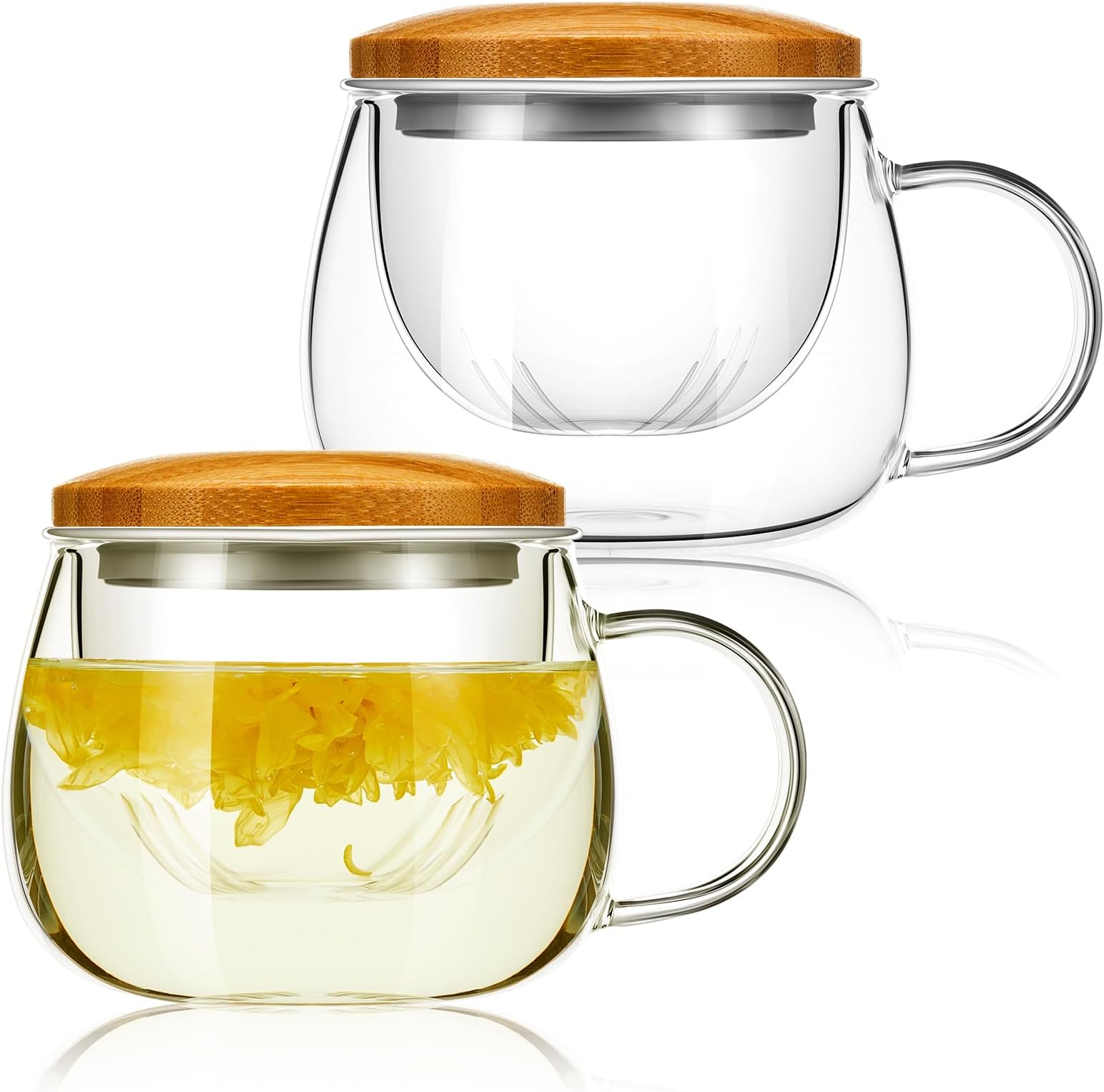 Amazon.com | Uiifan Set of 2 Glass Tea Cup with Infuser and Lid 11.8 oz ...