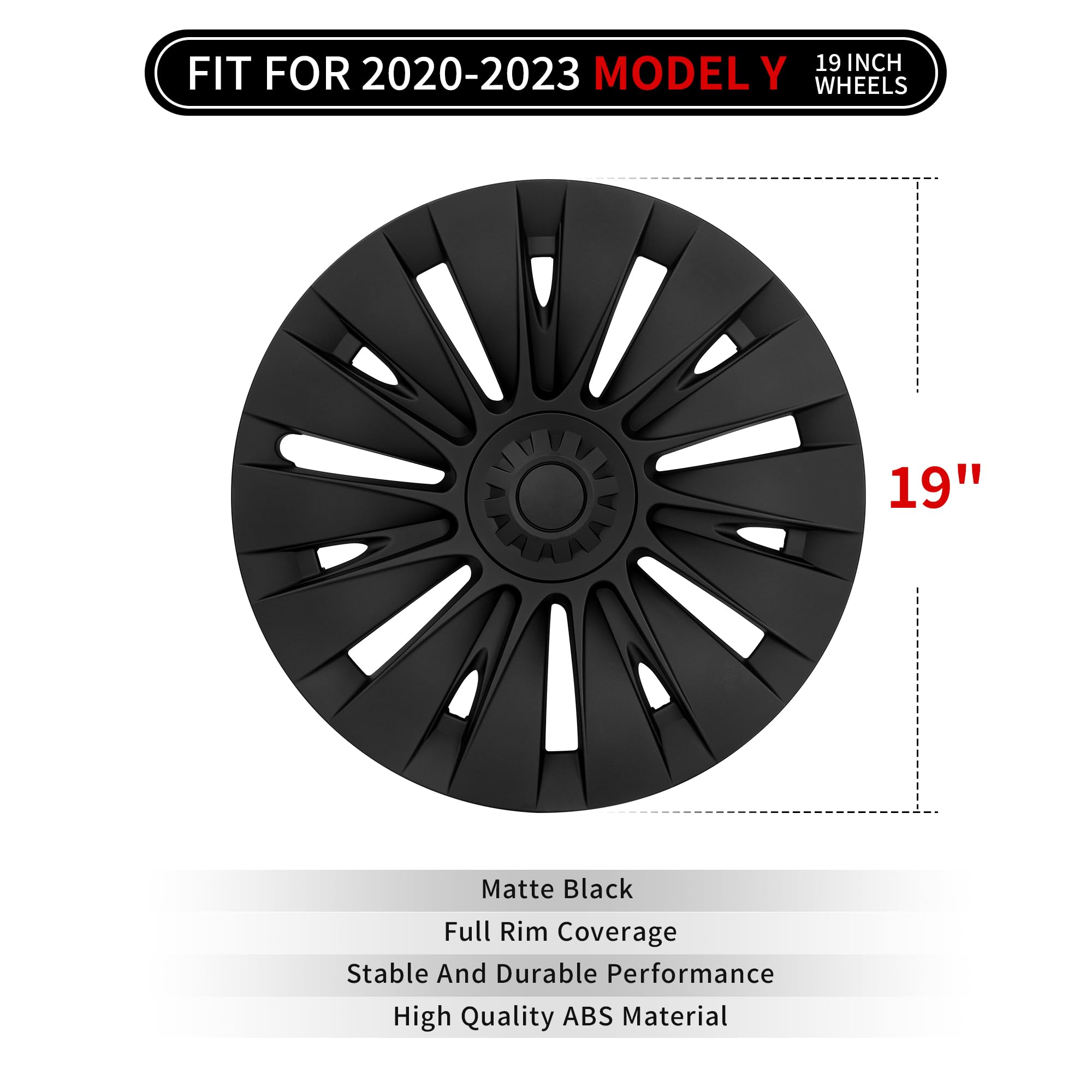 Richeer 4PCS Tesla Model Y Wheel Cover 19 Inch Matte Black Hubcaps