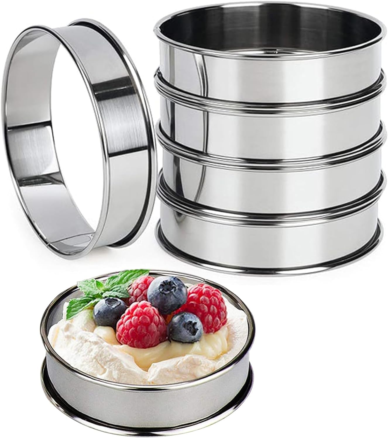 6 Pack English Muffin Rings,Double Rolled Stainless Steel Crumpet Tart ...